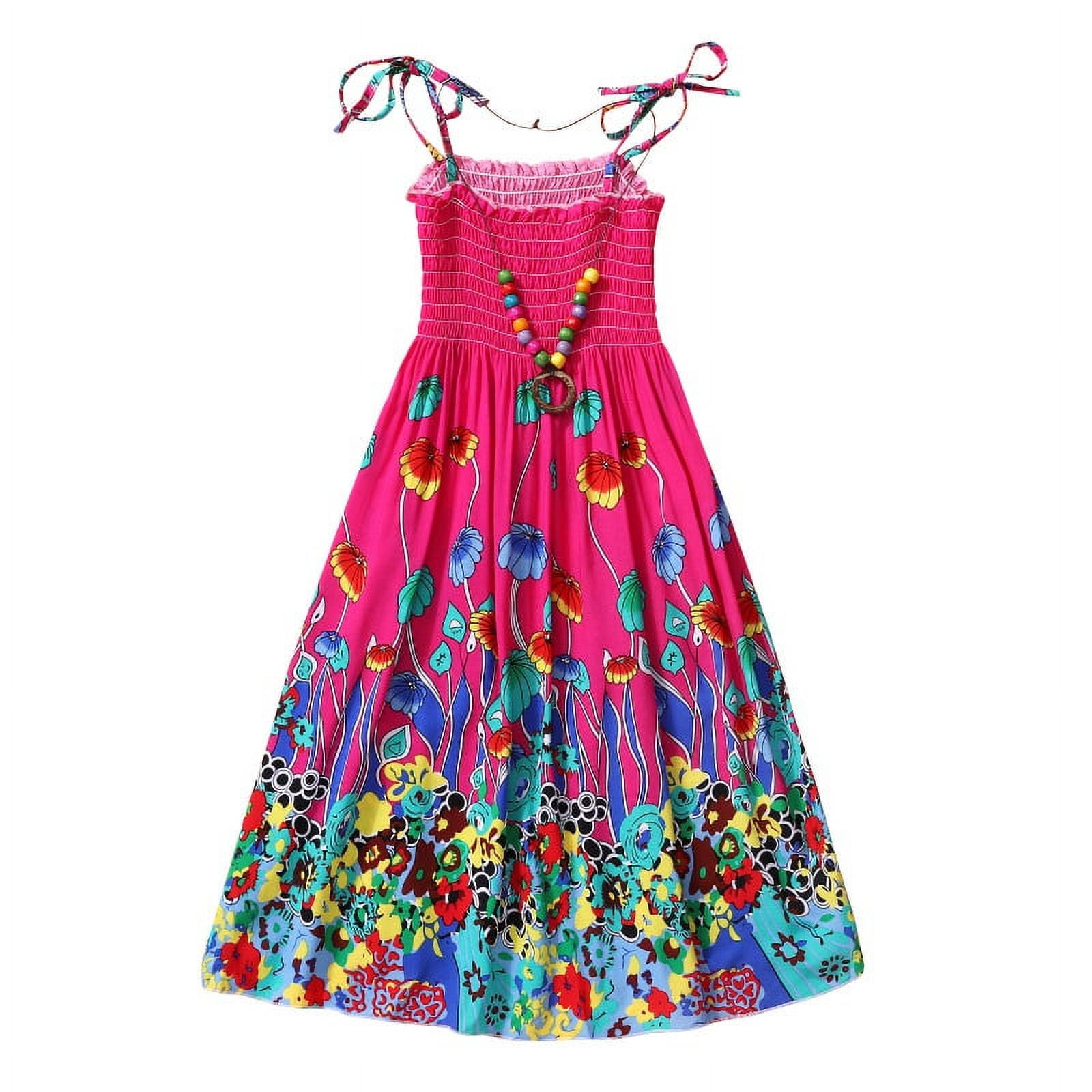 Kids Girls Bohemian Beach Dress Floral Sleeveless Rainbow Boho Beach ...