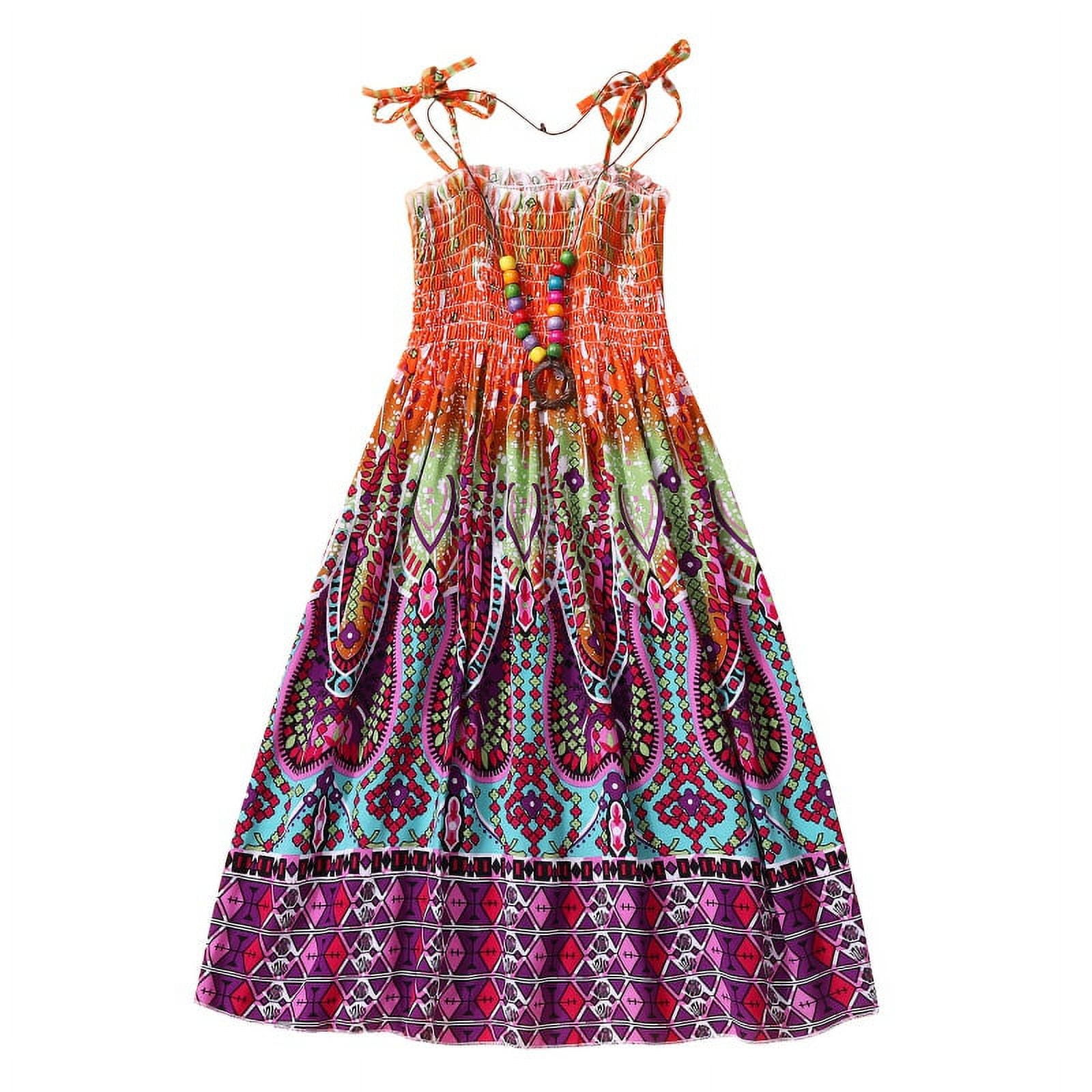 Kids Girls Bohemian Beach Dress Floral Sleeveless Rainbow Boho Beach ...