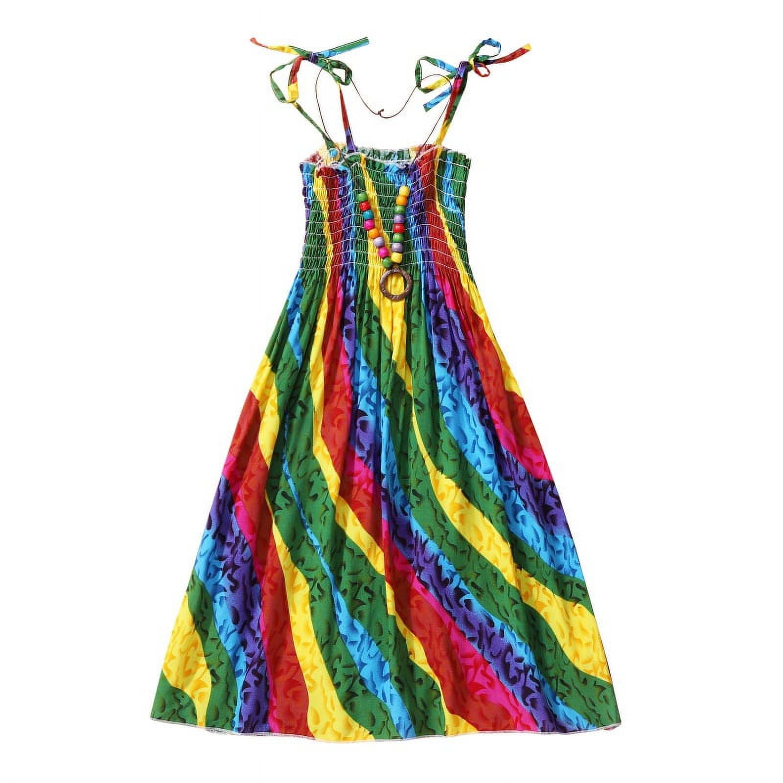 Kids Girls Bohemian Beach Dress Floral Sleeveless Rainbow Boho Beach ...
