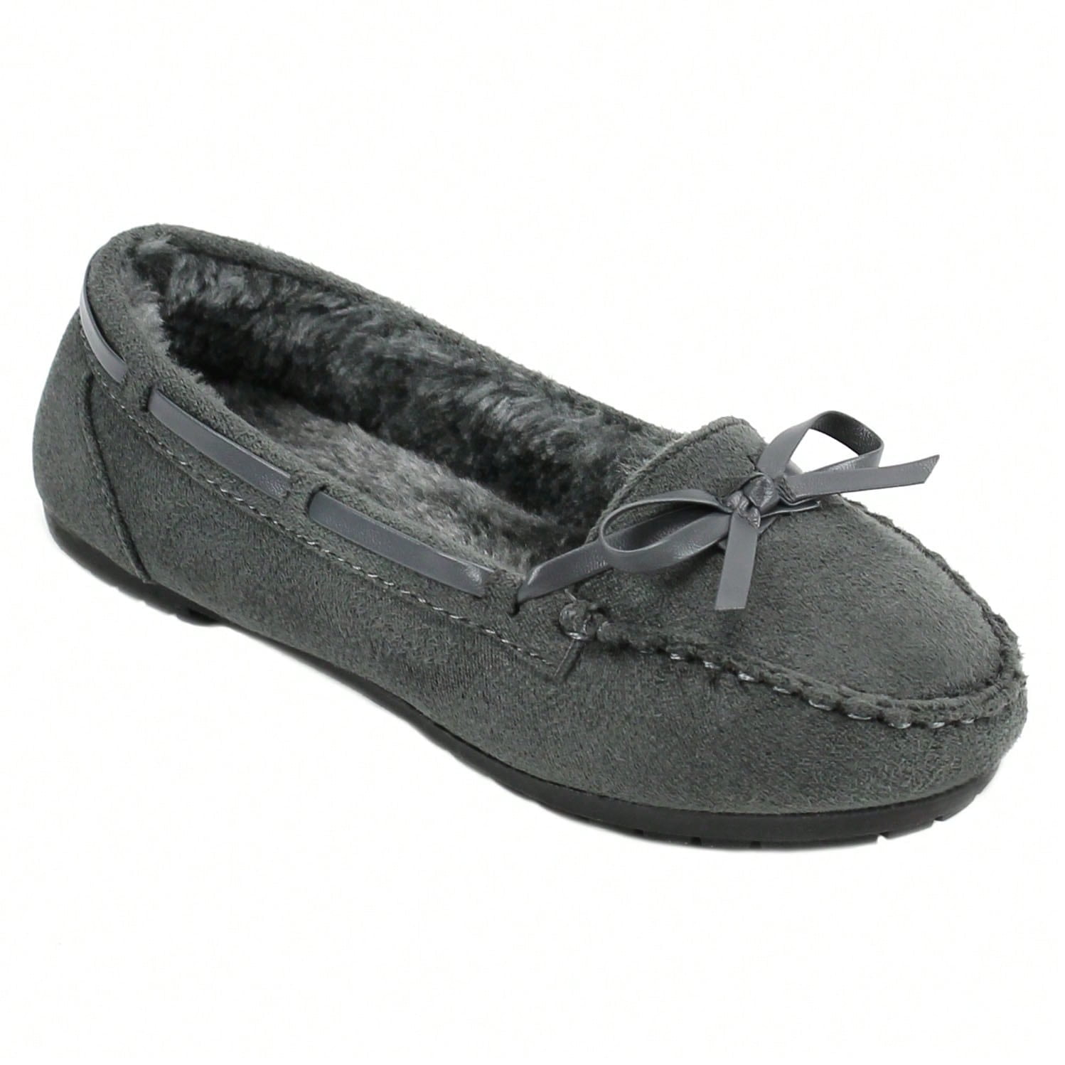 Kids Girls Bow Decor House Slippers Faux Fur Indoor Outdoor Moccasin ...