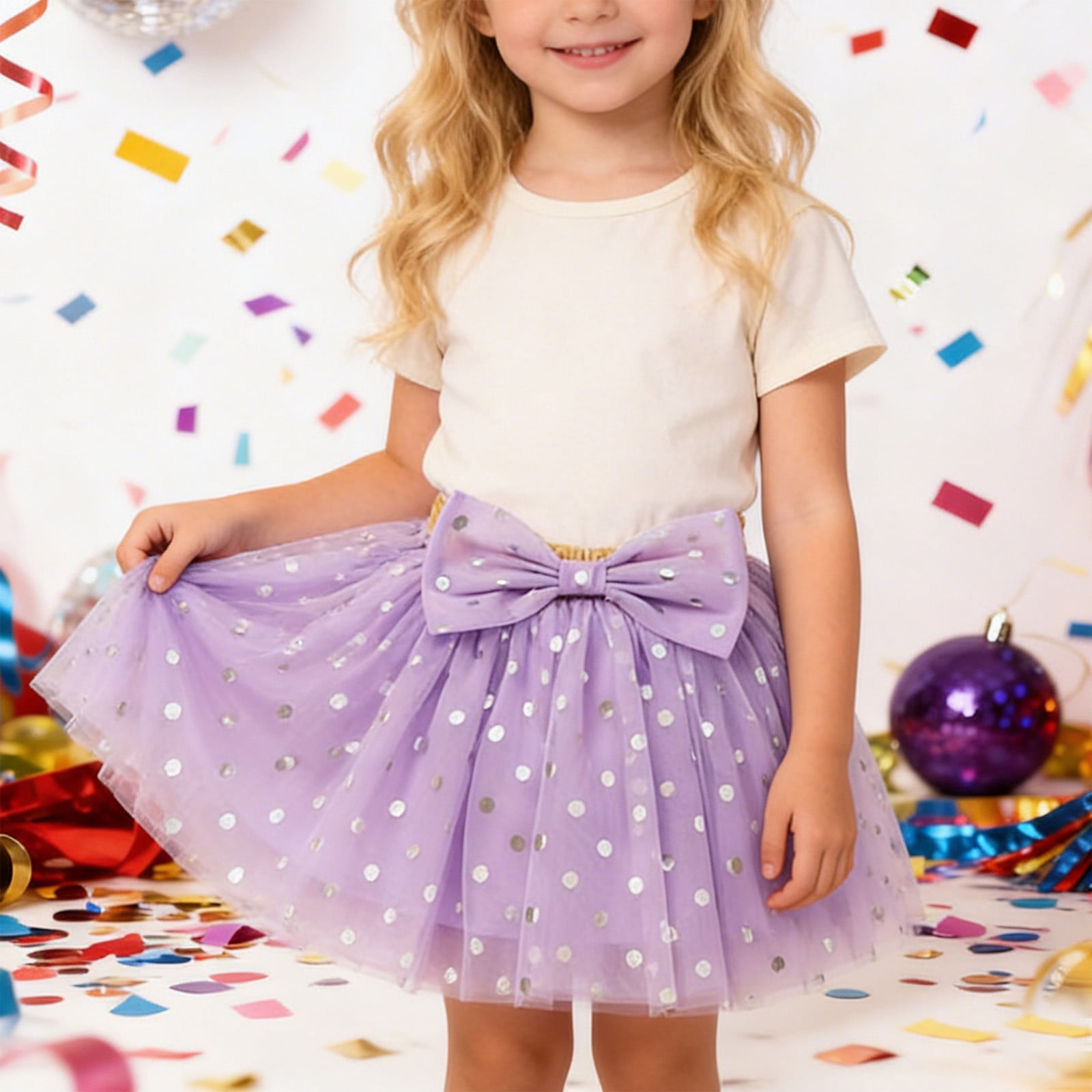 Kids Girls' Bowknot Polka-Dot Mesh Tutu Skirt - Carnival Dance Party ...