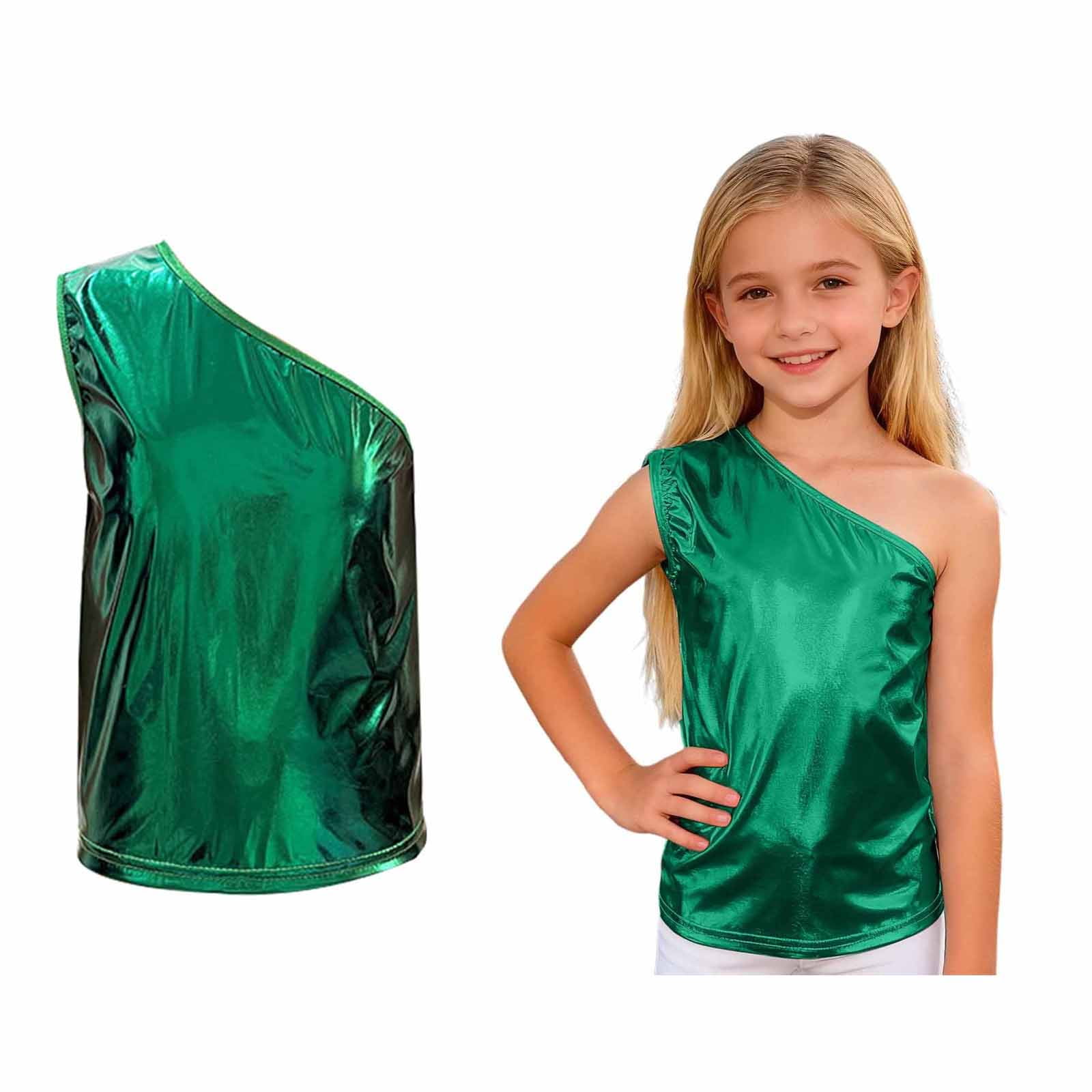 Kids Girls Boys Off Shoulder Dance Vest Sleeveless Metallic Sparkle ...