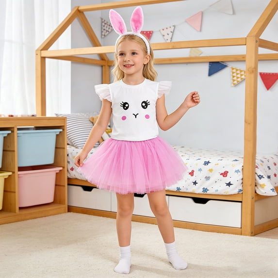 Kids Girls Boys Rabbit Themed Party Dress Up Short Sleeved Top Mini ...