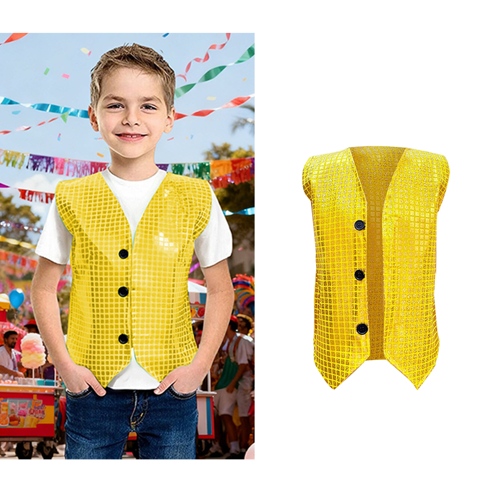 Kids Girls Boys Sequin Vest Sleeveless Gold Vest Shiny Vest Kids Jazz ...