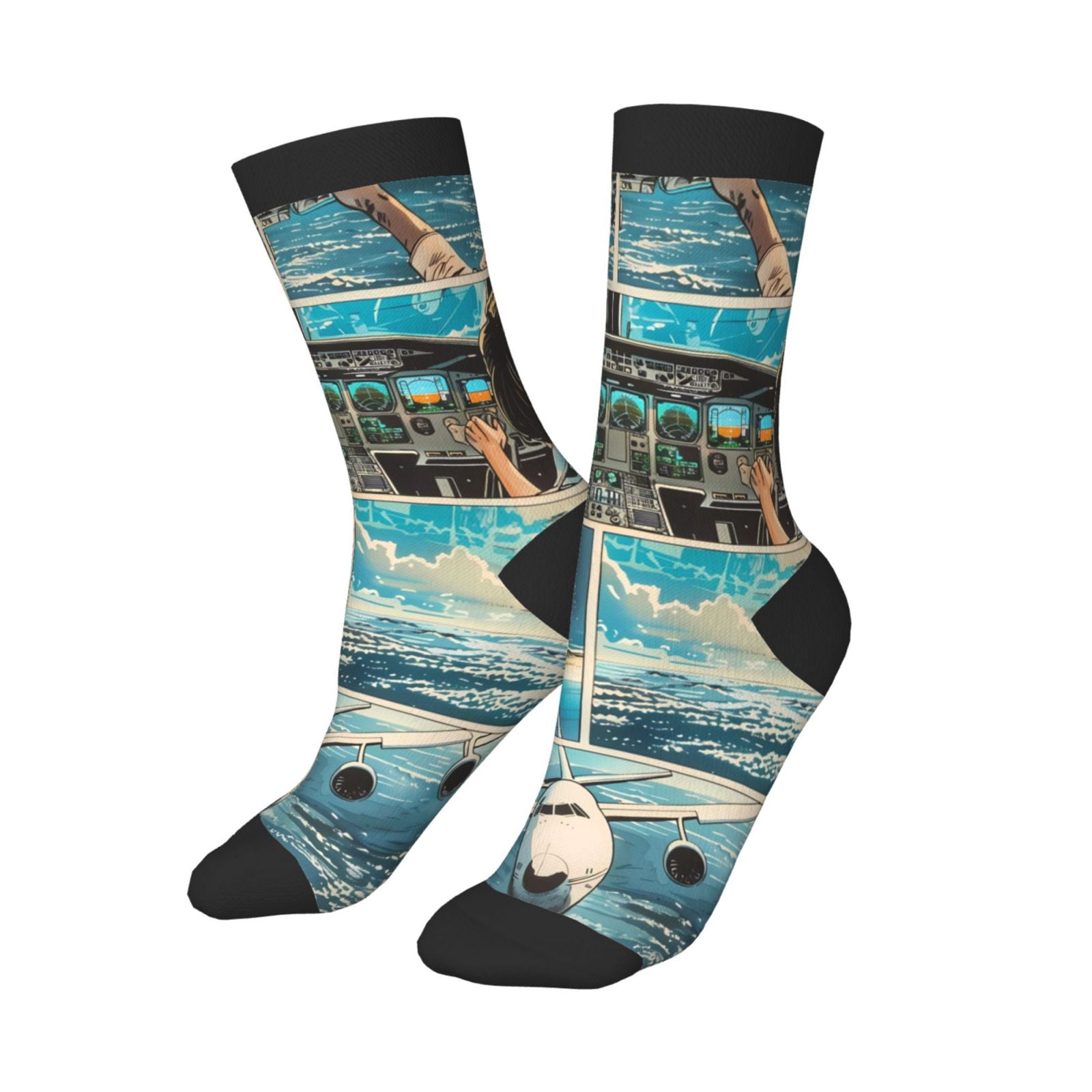 Kids Girls Boys Socks - Comic Airplane Cockpit Illustration Breathable ...