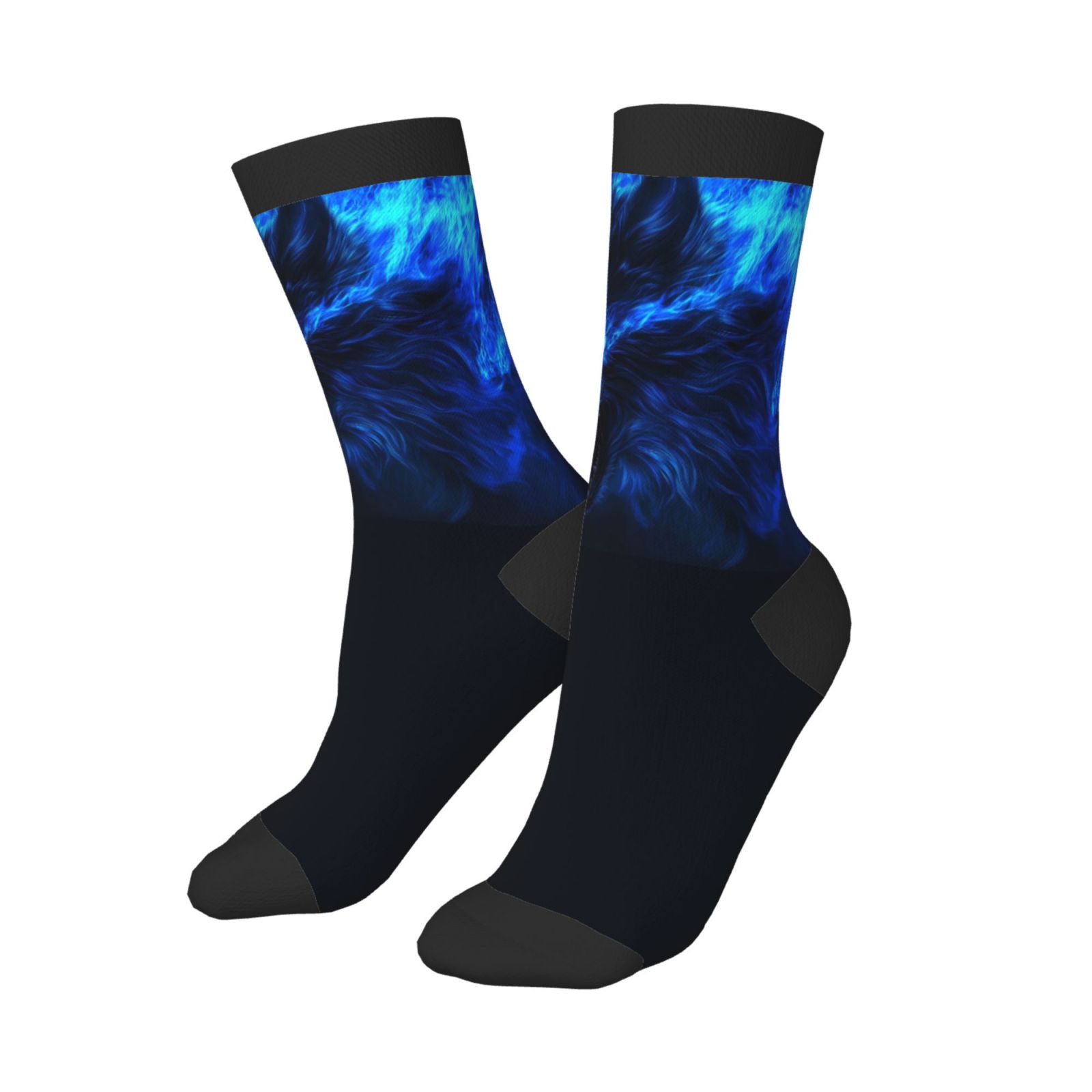 Kids Girls Boys Socks - Cool Blue Fire Wolf Comfort Breathable Crew ...