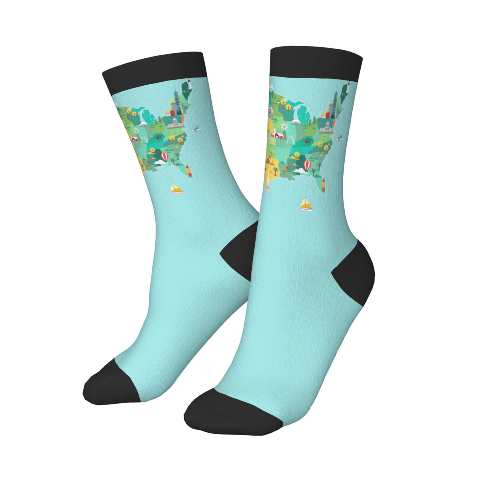 Kids Girls Boys Socks - USA Tourist Map Famous Landmarks Comfort ...