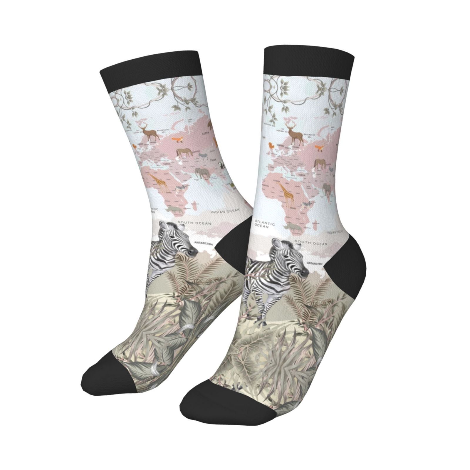 Kids Girls Boys Socks - World Map With Safari Animals Breathable ...