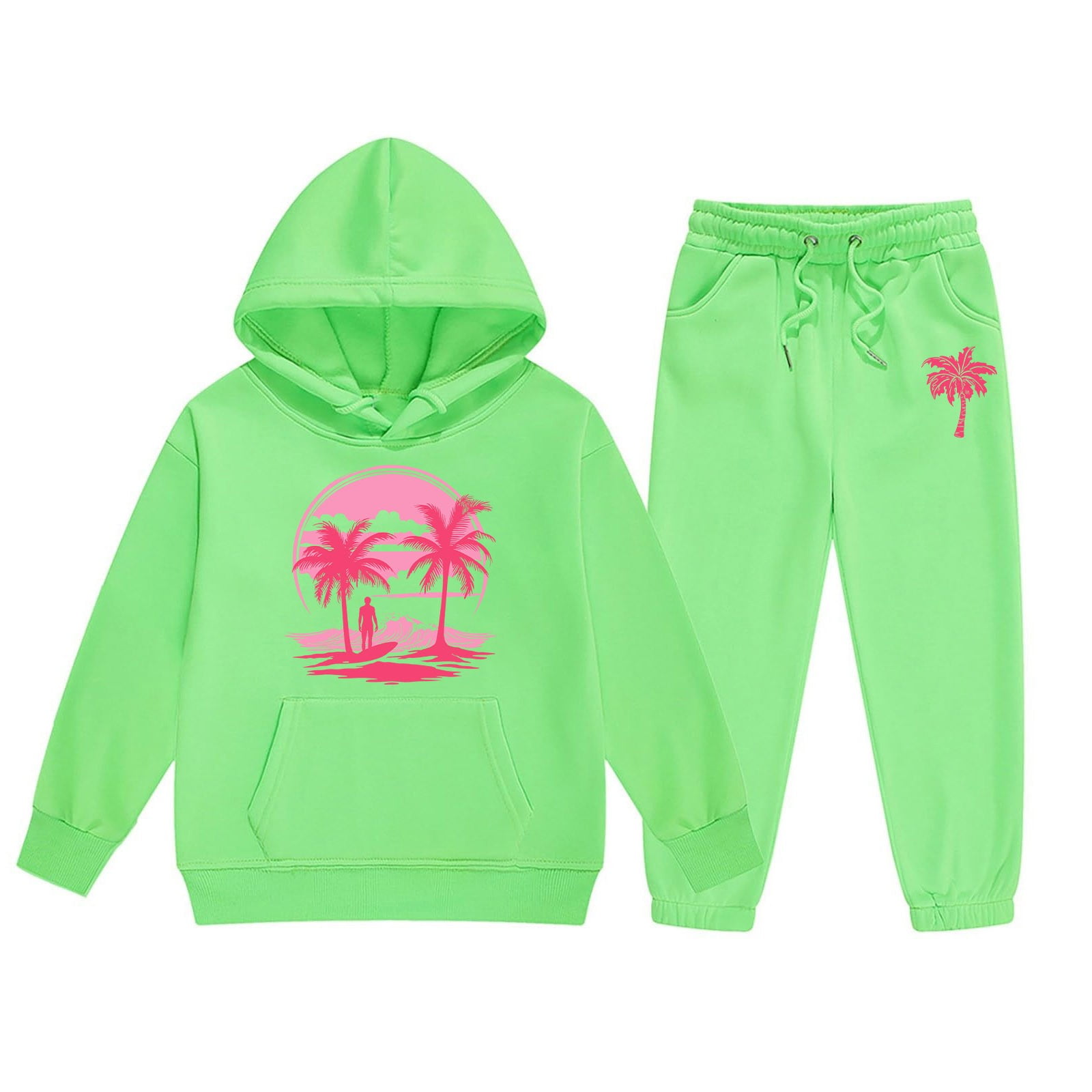 Kids Girls Boys Sweatsuit Set,2 Piece Long Sleeve Green Pullover Hoodie ...