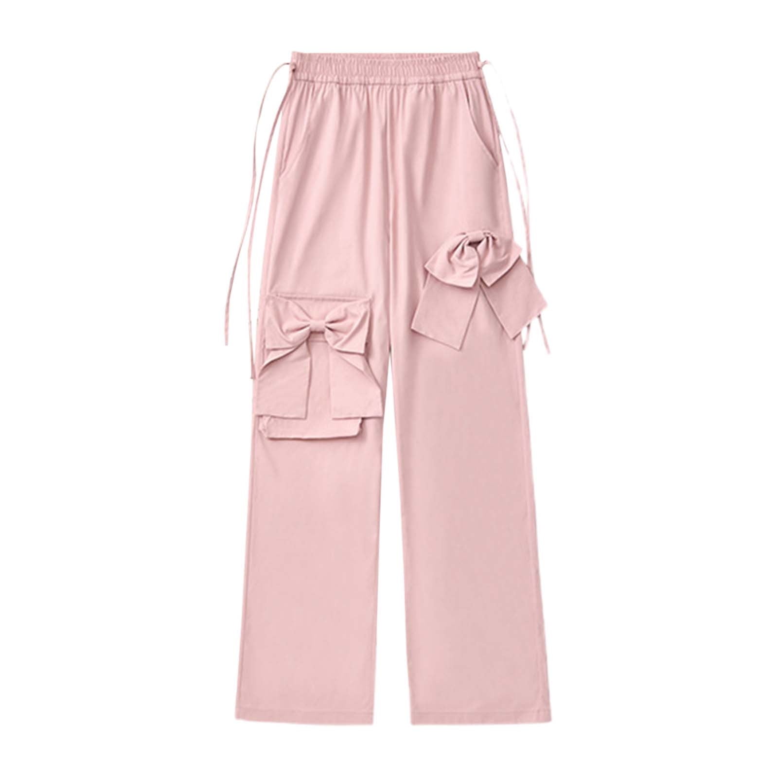 Kids Girls Cargo Pants Elastic High Waisted Drawstring Pink Cargo ...