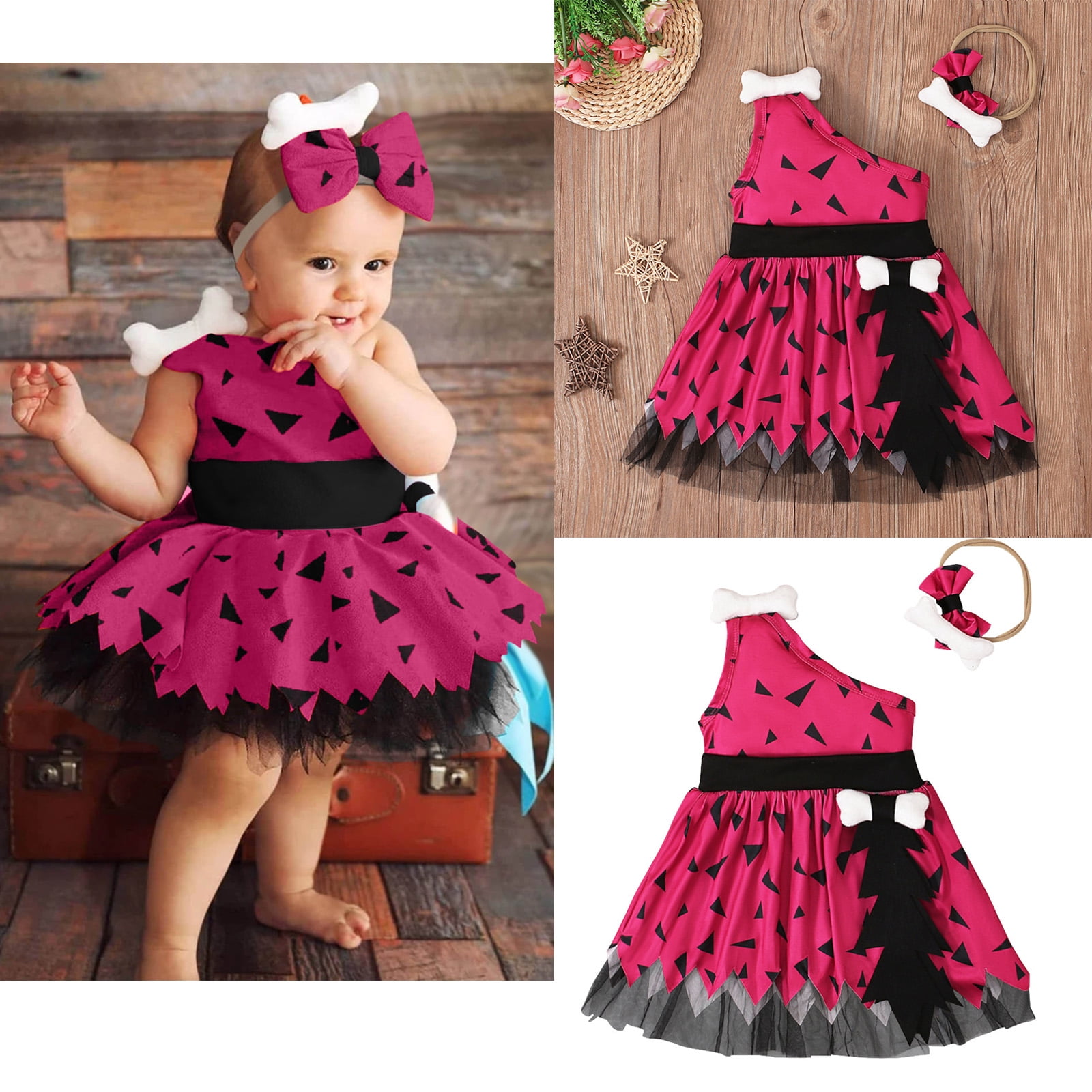 Kids Girls Caveman Costume Dog Bones Historical Stone Age Cavegirl Mesh ...