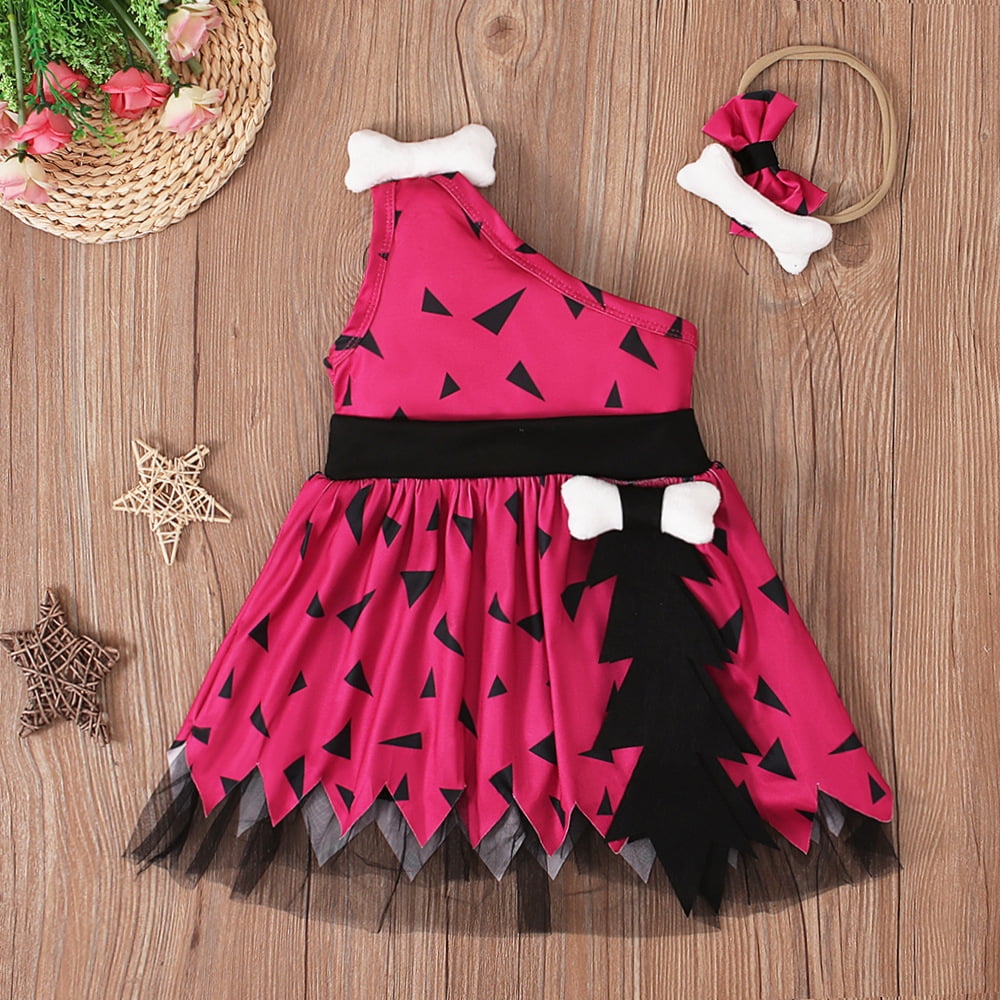 Kids Girls Caveman Costume Dog Bones Stone Age Outfit Birthday Cavegirl ...