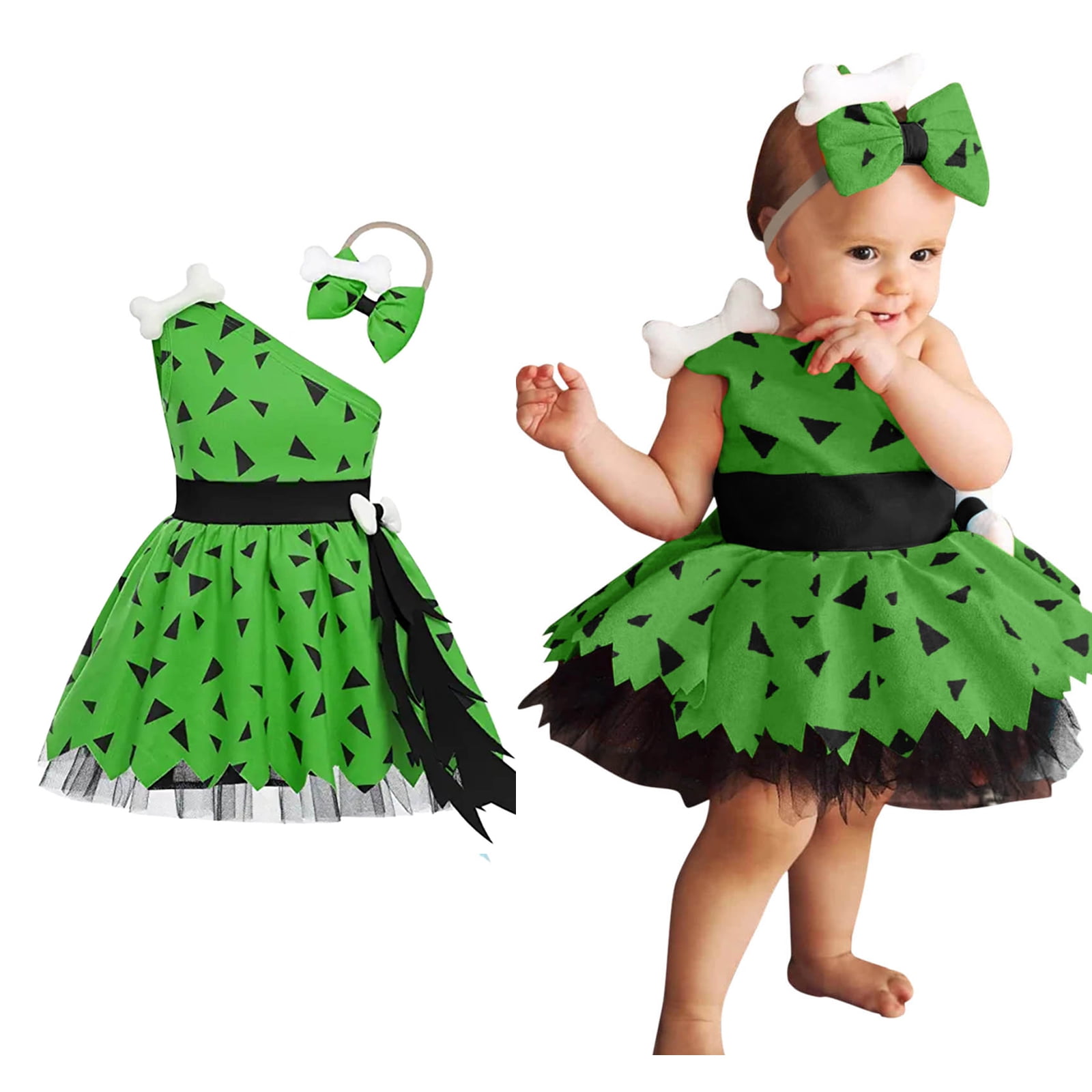 Kids Girls Caveman Costume Dog Bones Stone Age Outfit Cavegirl Mesh ...