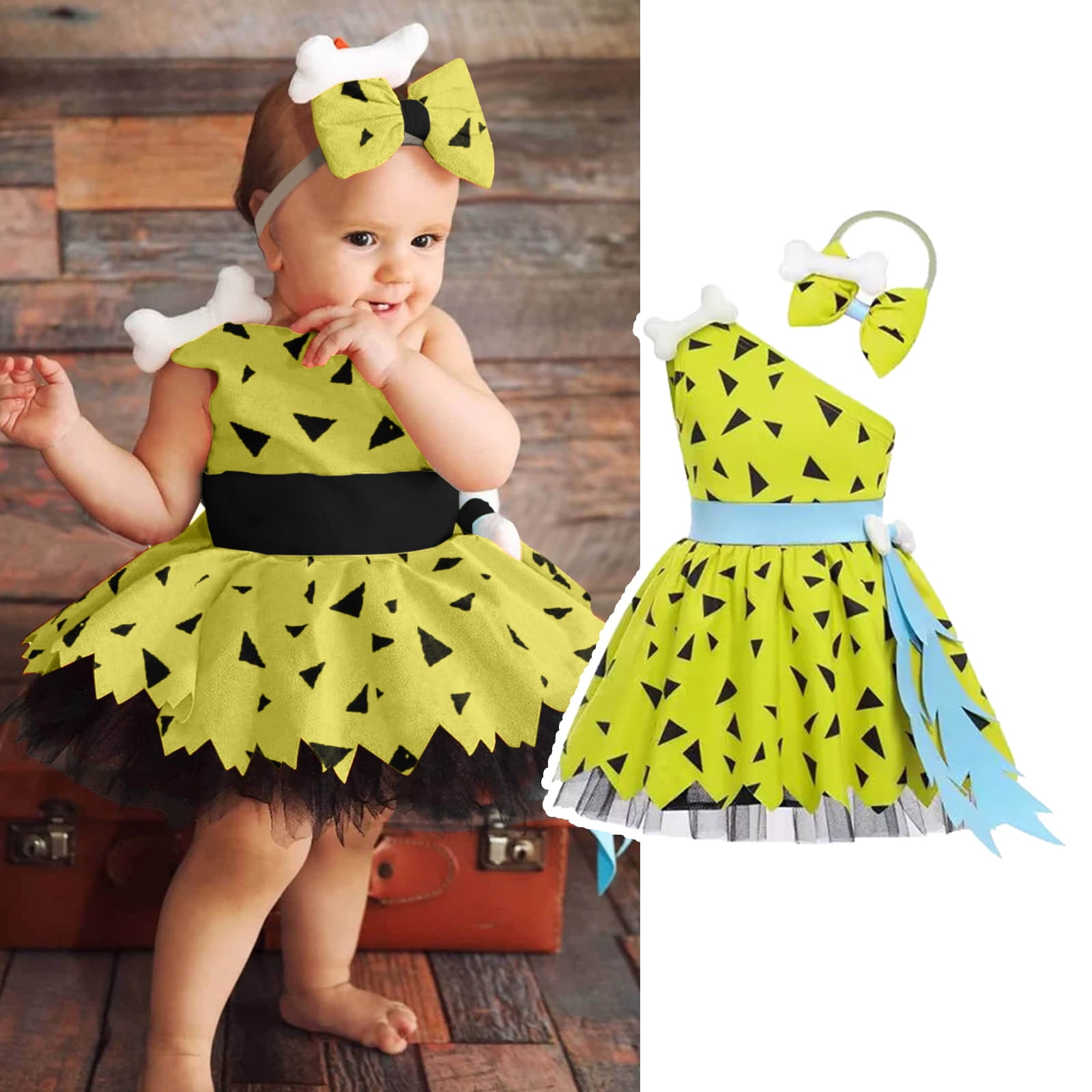 Kids Girls Caveman Costume Dog Bones Stone Age Outfit Infant Halloween ...