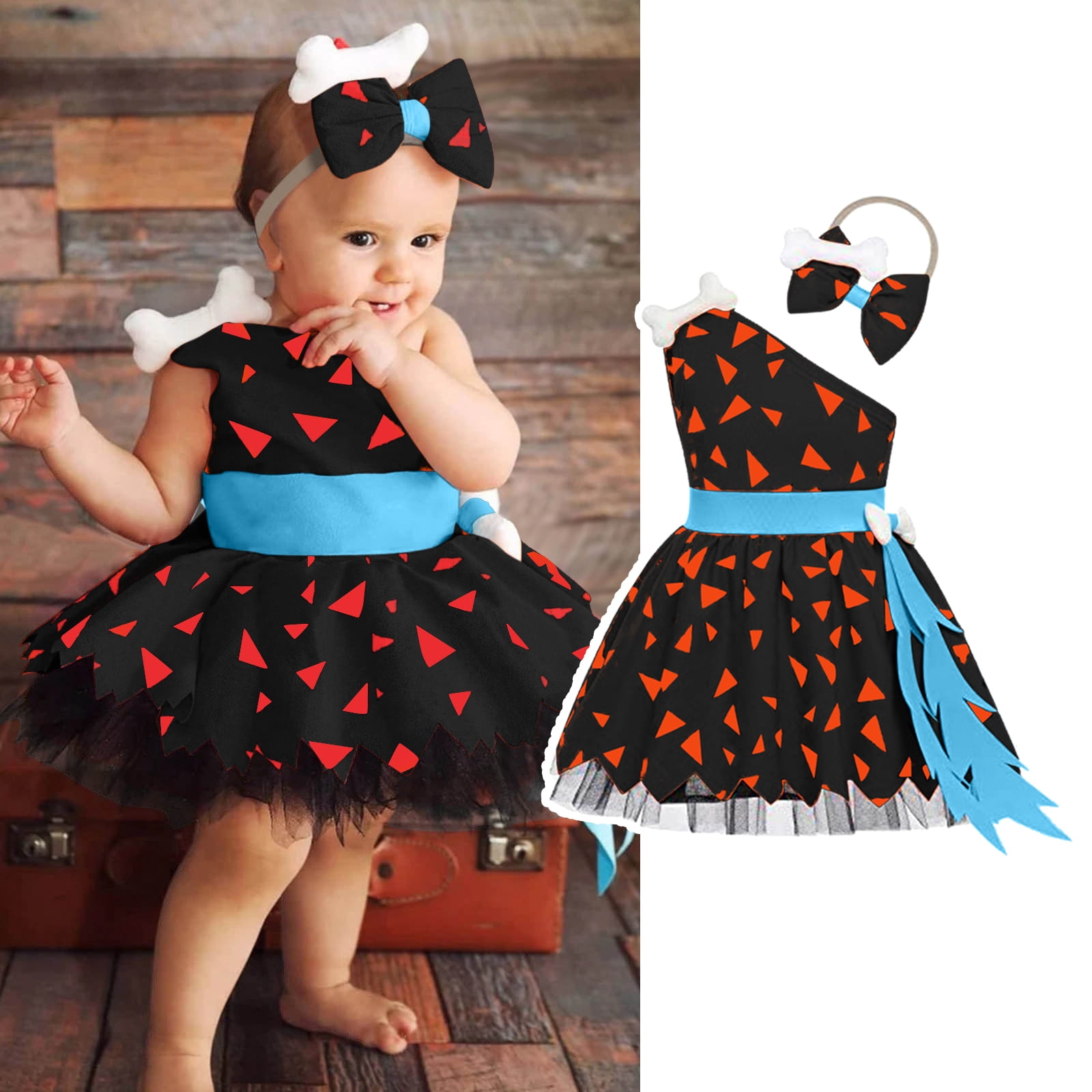 Kids Girls Caveman Costume Dog Bones Stone Age Outfit Infant Halloween ...
