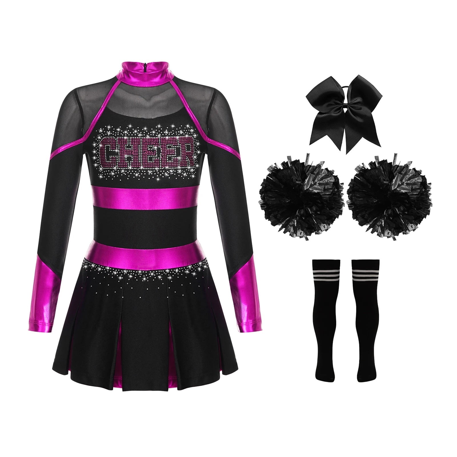 Kids Girls Cheerleading Uniforms School Cheer Dance Outfit Cheerleader ...