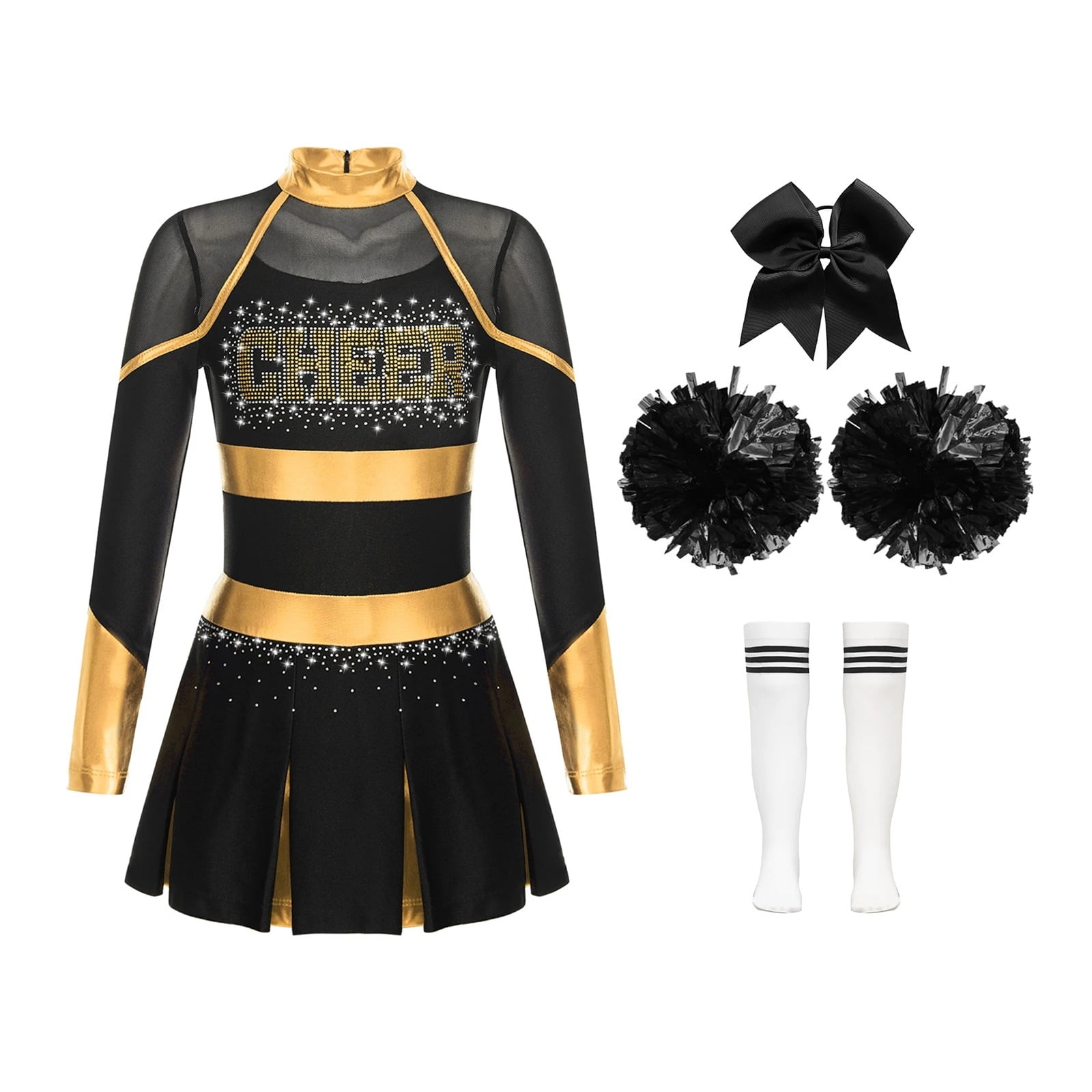 Kids Girls Cheerleading Uniforms School Cheer Dance Outfit Cheerleader ...