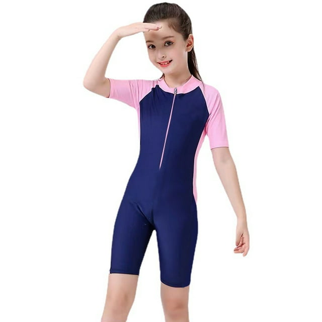 Kids Girls Children One Piece Swimsuits Swimwear Long Sleeve Rash Guard ...