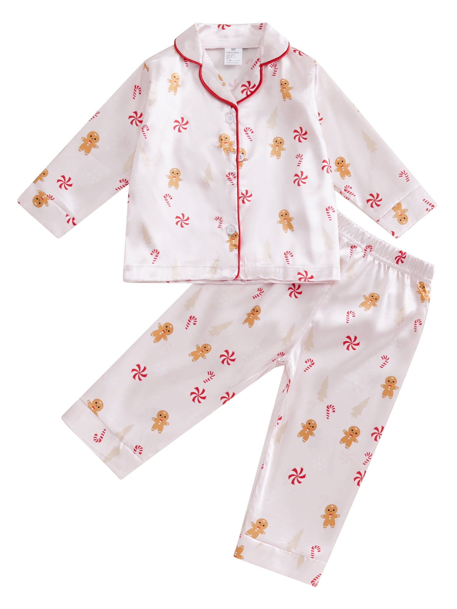 Kids Girls Christmas Pajama Sets, Toddler Gingerbread Man/Candy Cane ...