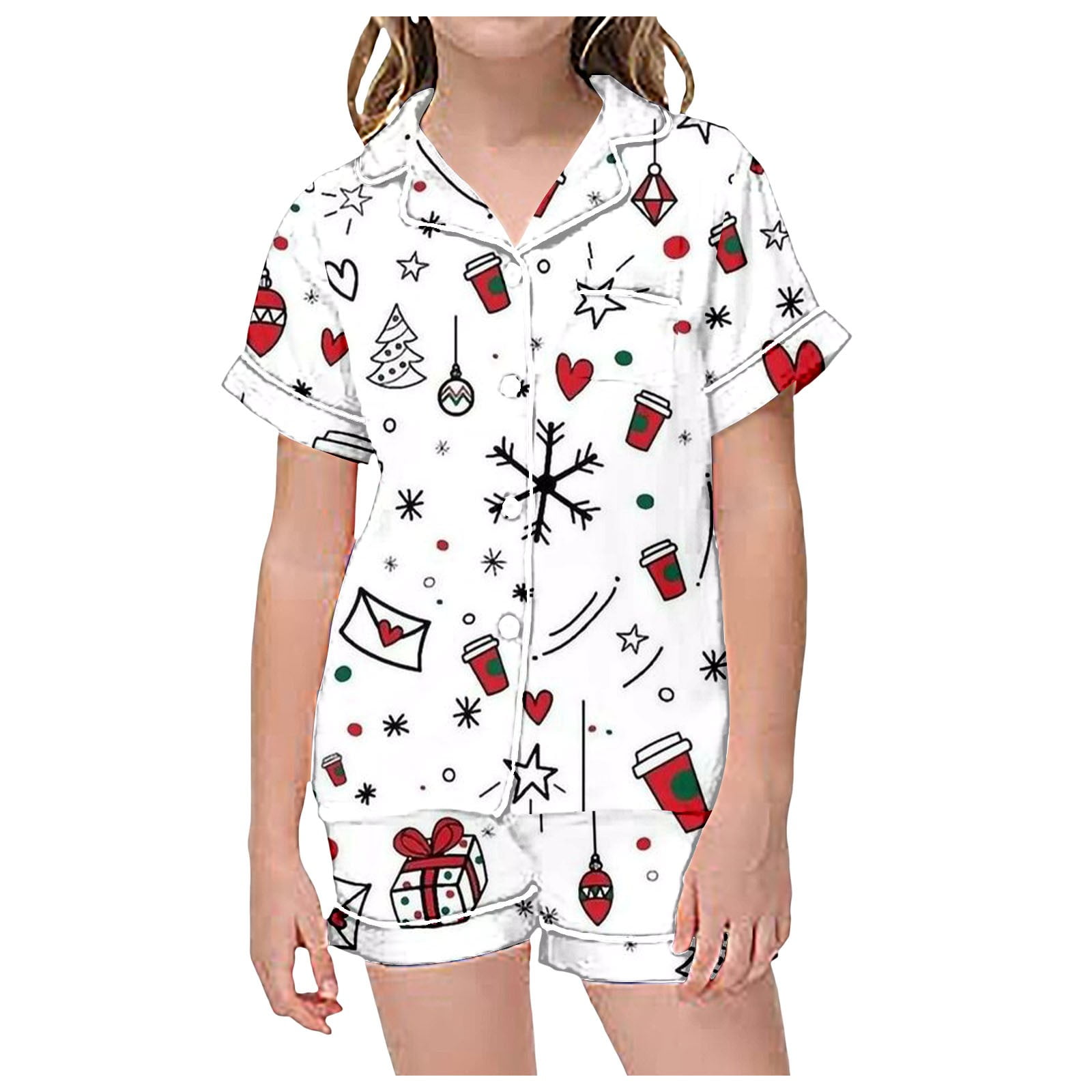 Kids Girls Christmas Pajamas Santa Pajamas Satin Pajamas Short Sleeve 2 ...