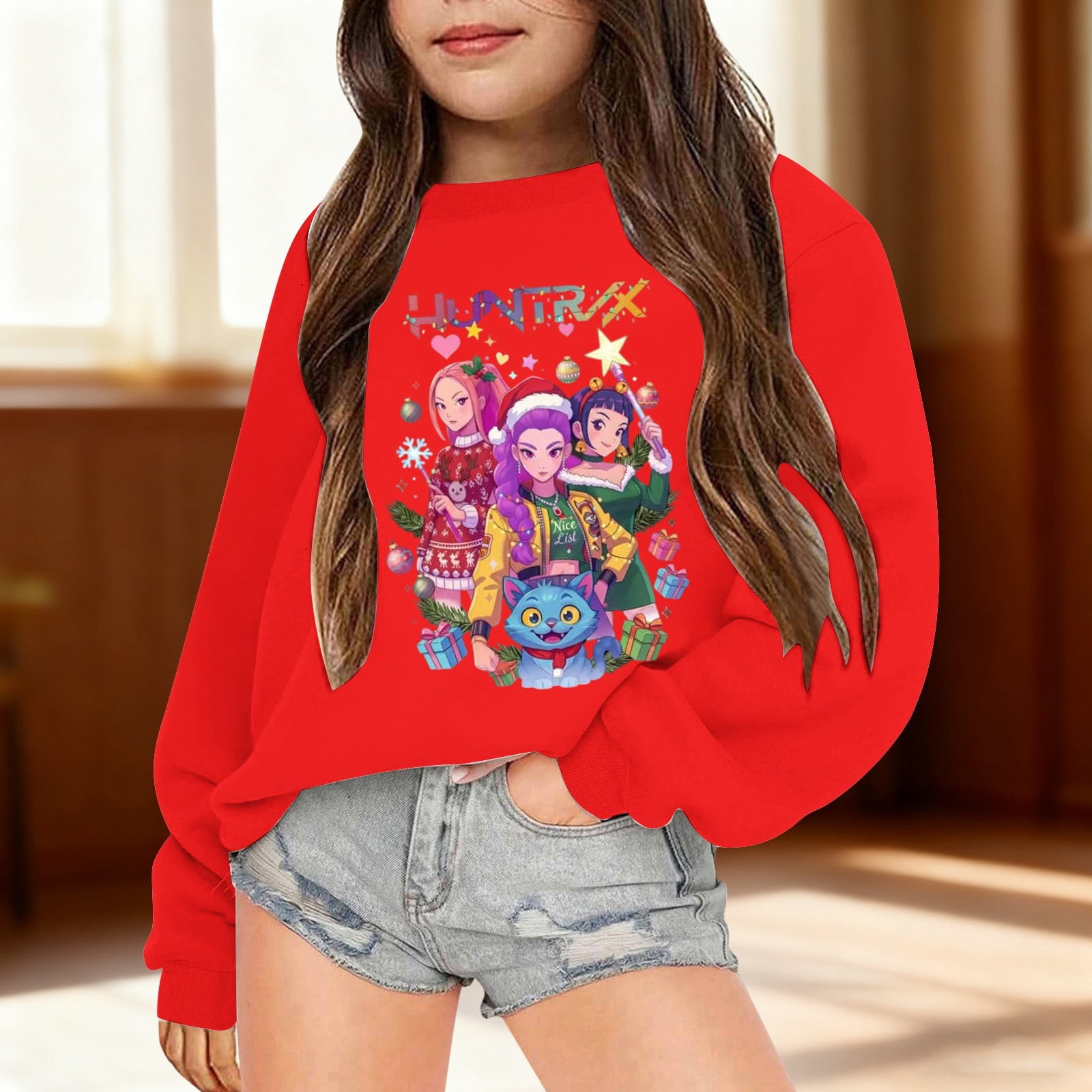 Kids Girls Christmas Sweatshirt Movie Themed Cartoon Print Long Sleeve ...
