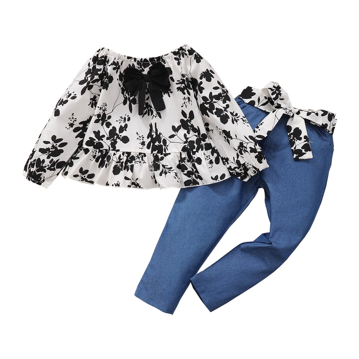 Children's 2PCS Outfits: Floral Long Sleeve Top & Pants Set for Girls 6 ...