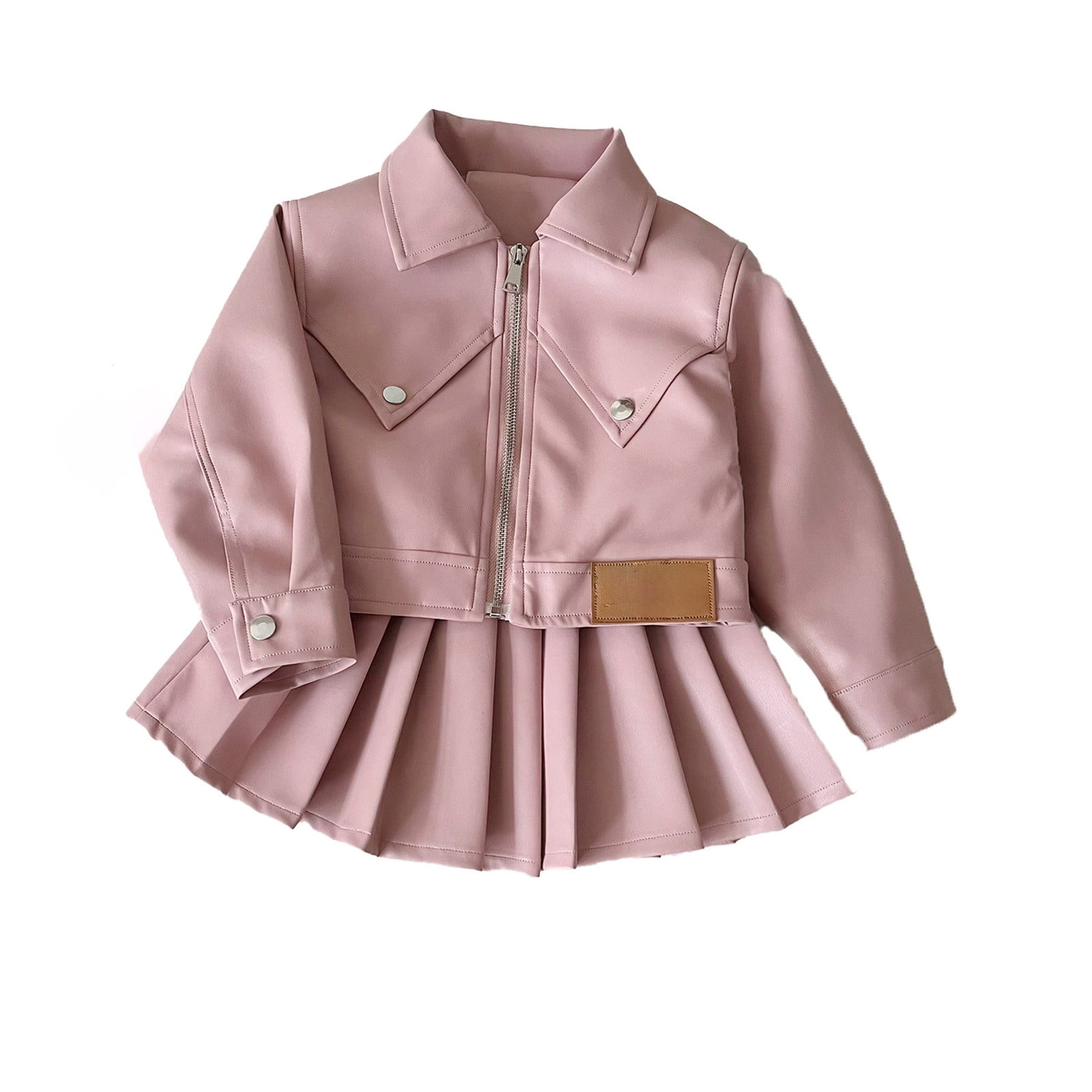 Kids Girls Clothes Outfits Baby Lapel Polo Long Sleeve Zipper Leather ...