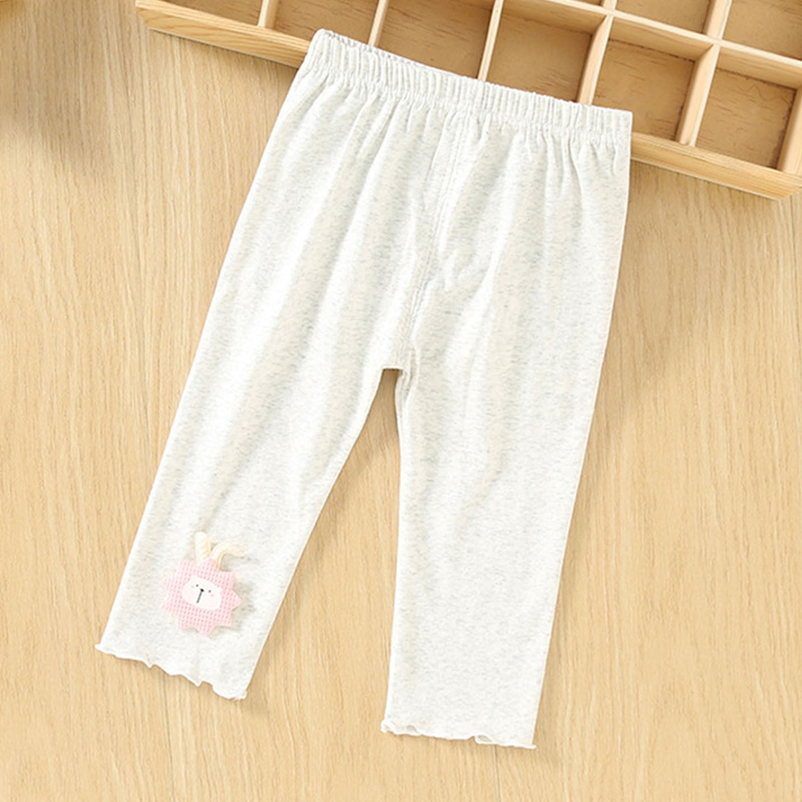 Kids Girls Cotton Pants Elastic Waist Pull On Soft Knit Ruffle Hem ...