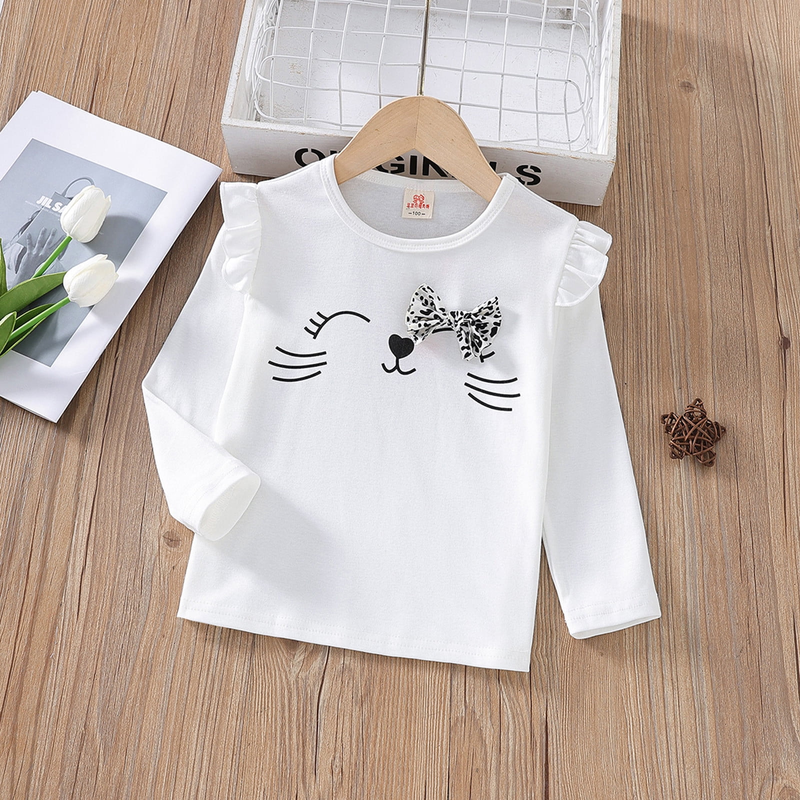 Kids Girls Crewneck Girls Blouse Basic Inside Cartoon Printed Shirt ...