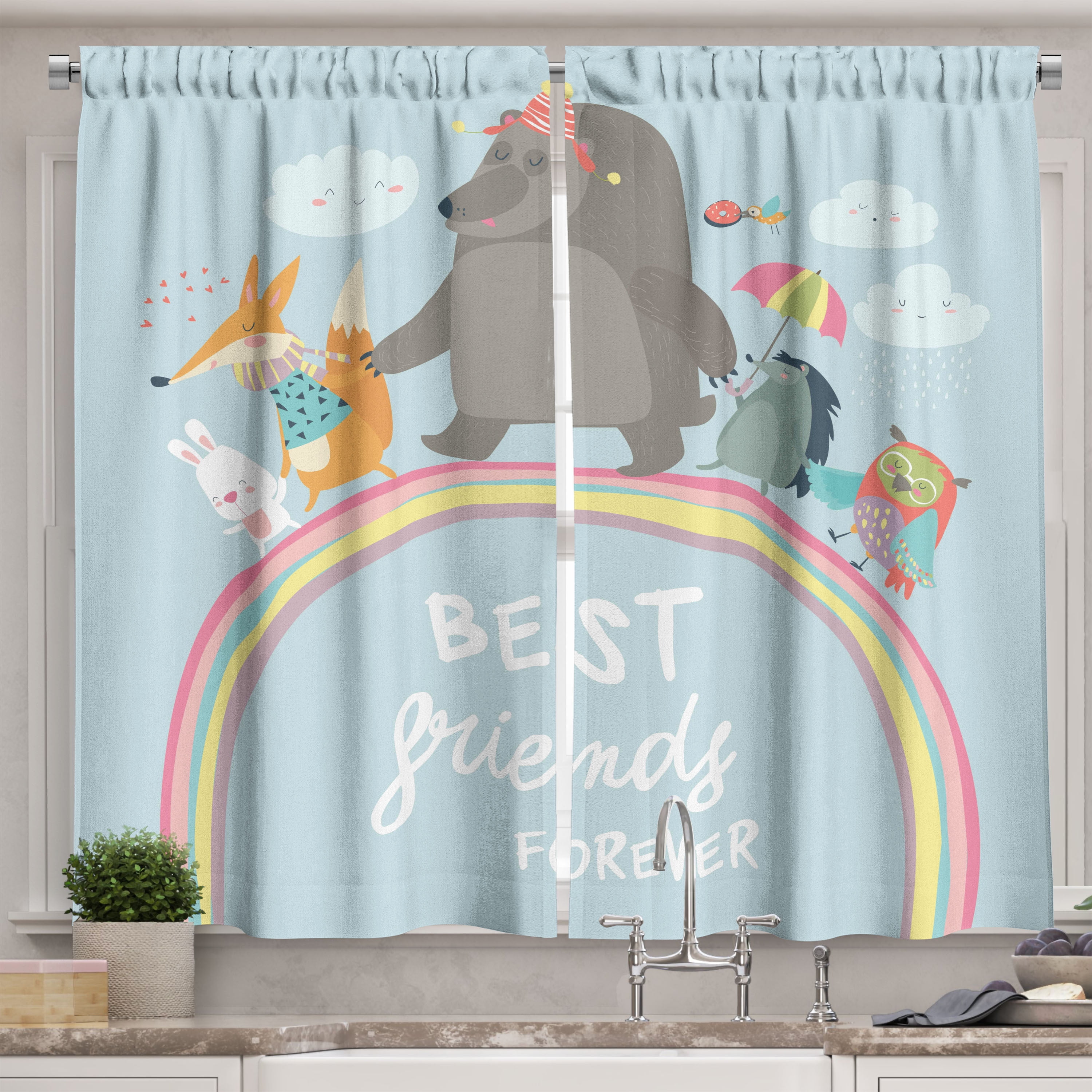 Kids Girls Curtains 2 Panels Set, Best Friends Forever Quote with Happy ...