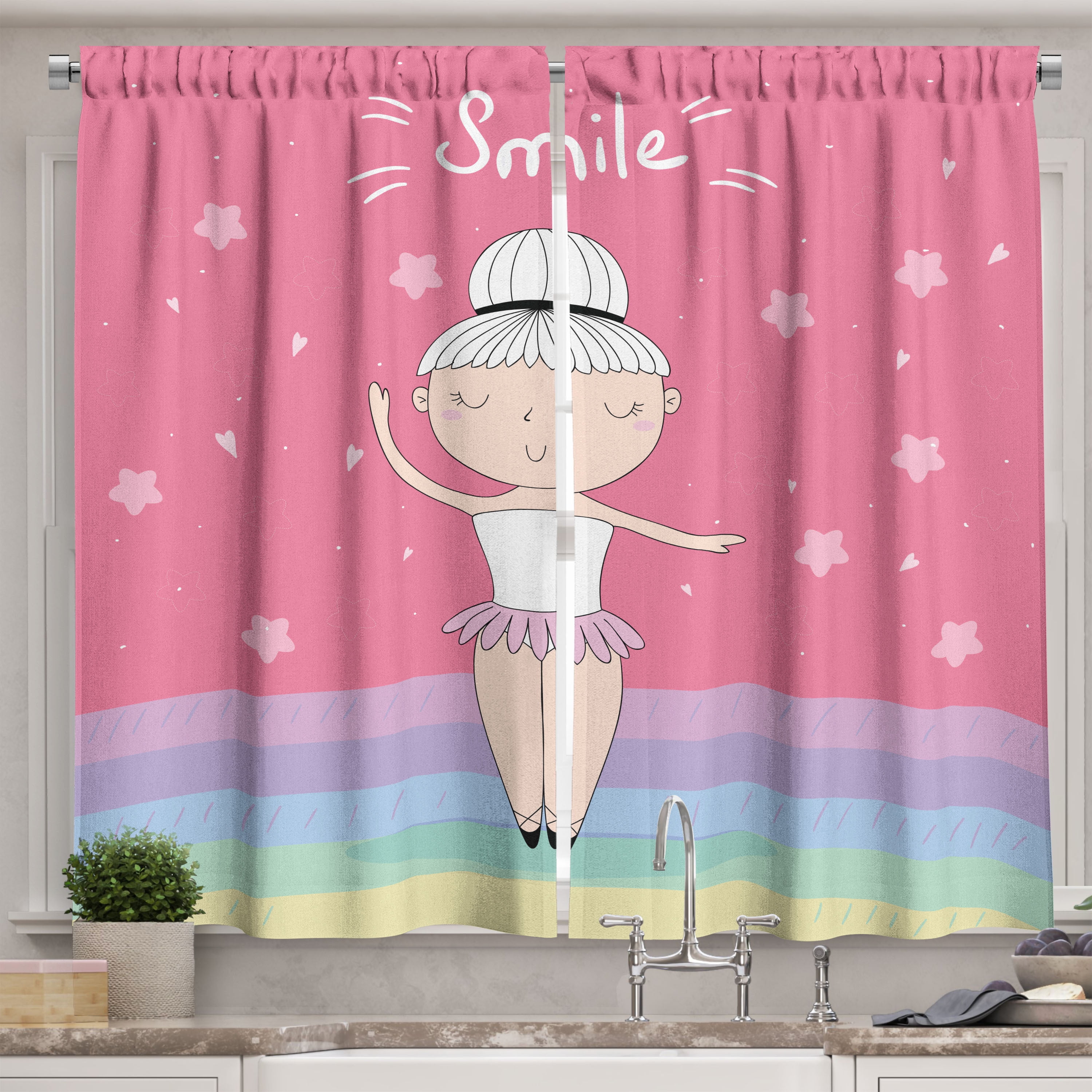 Kids Girls Curtains 2 Panels Set, Hand Drawn Little Ballerina Girl ...