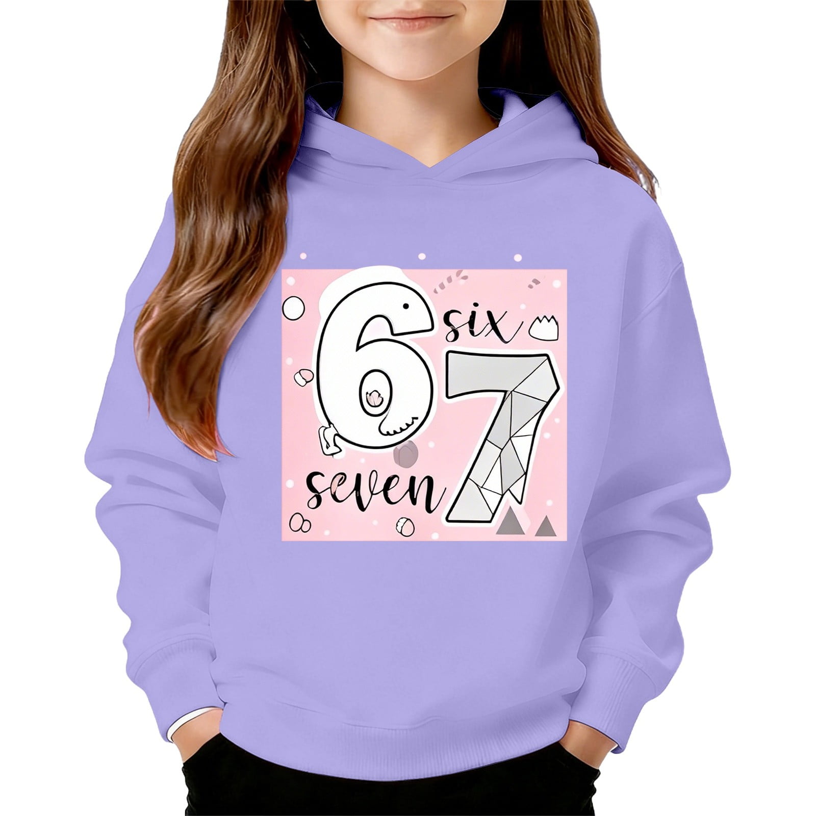 Kids Girls Cute 67 Hoodies Graphic Print Sweatshirts Long Sleeve Crew ...