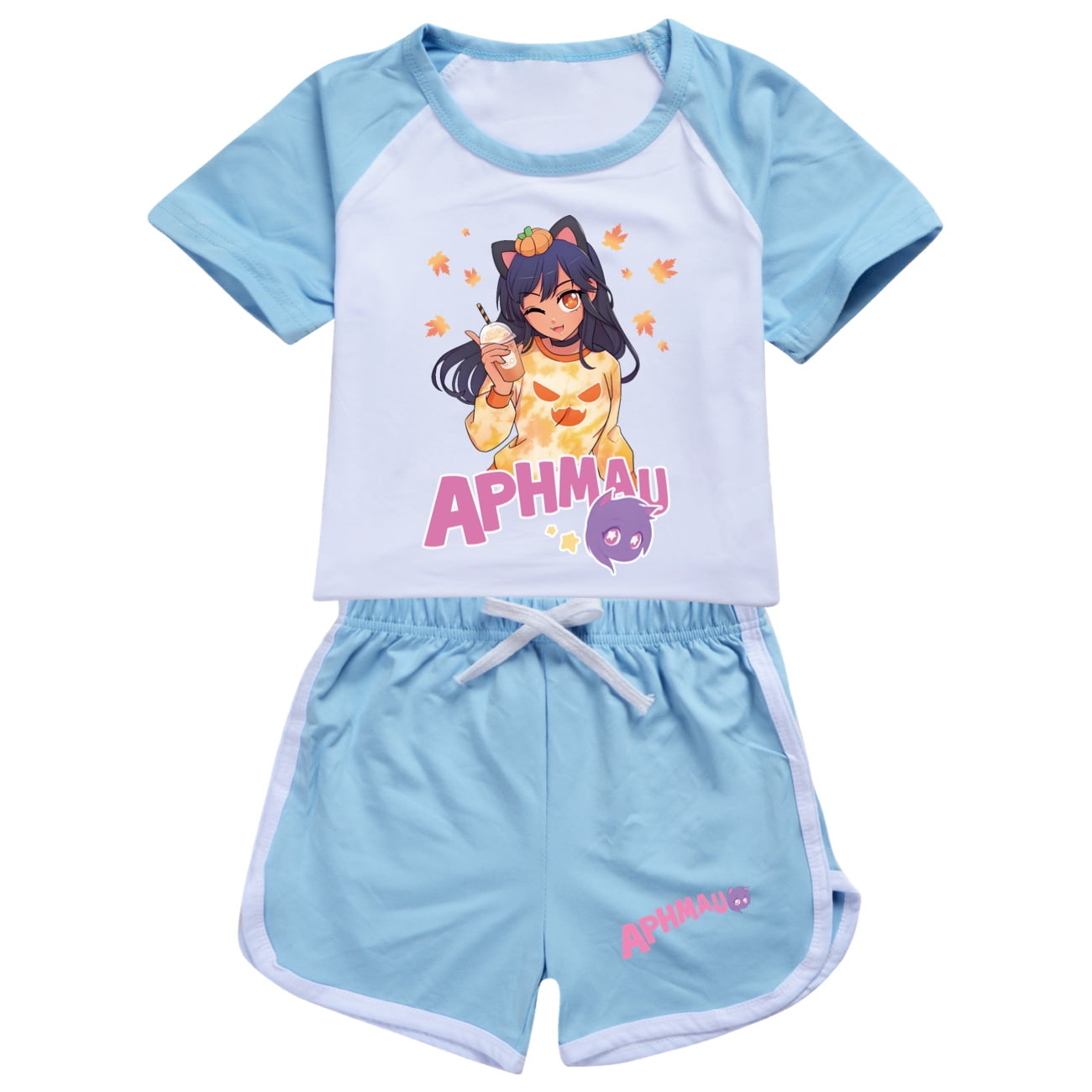 Kids Girls Cute Aphmaus T-Shirt and Shorts Outfit Cartoon Pattern ...