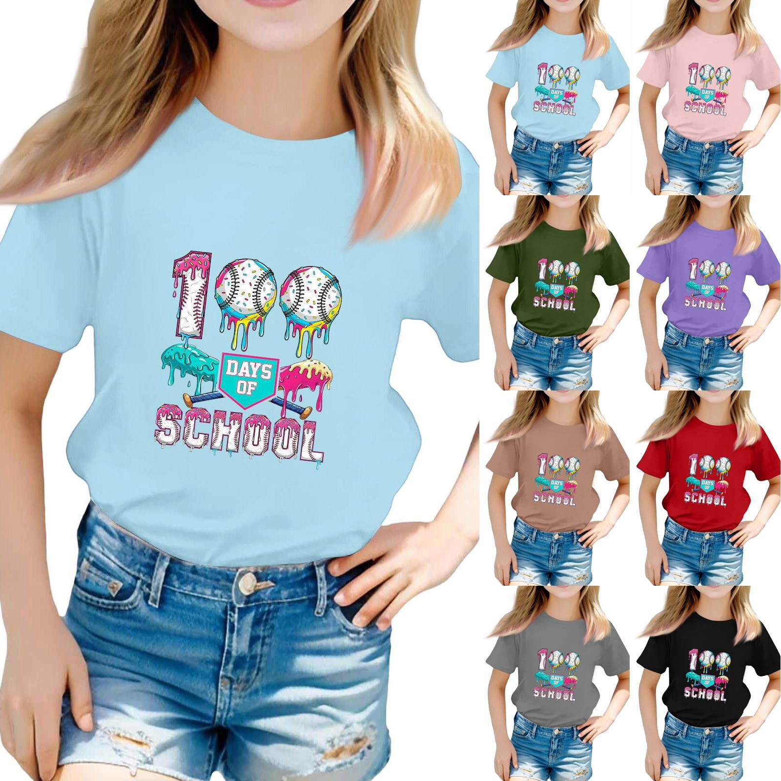 Kids Girls Cute Crew Neck Graphic Print Soft 100 days of School Preppy ...