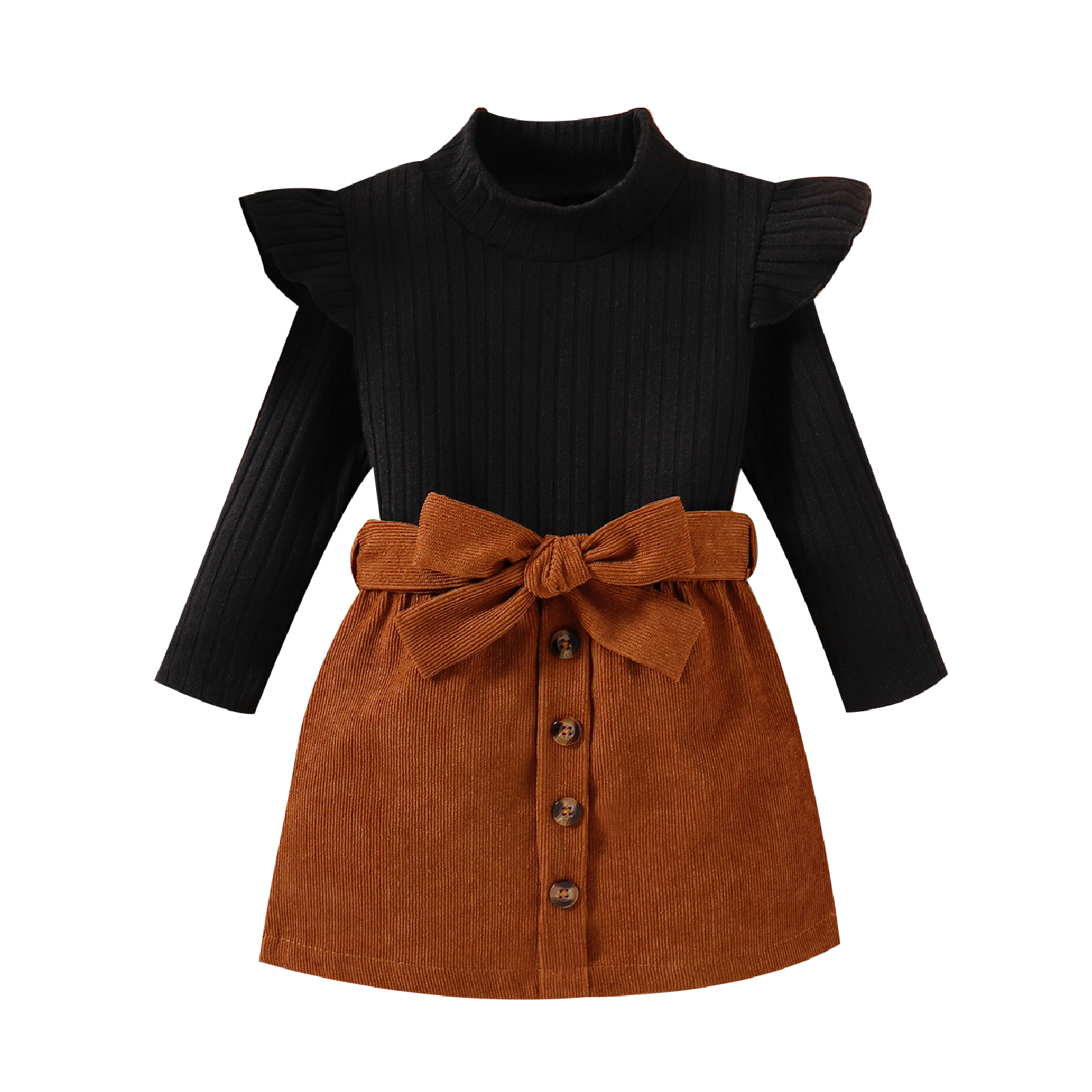 Kids Girls Dress Suit, Long Sleeve High Neck Knitting Solid Color Shirt ...