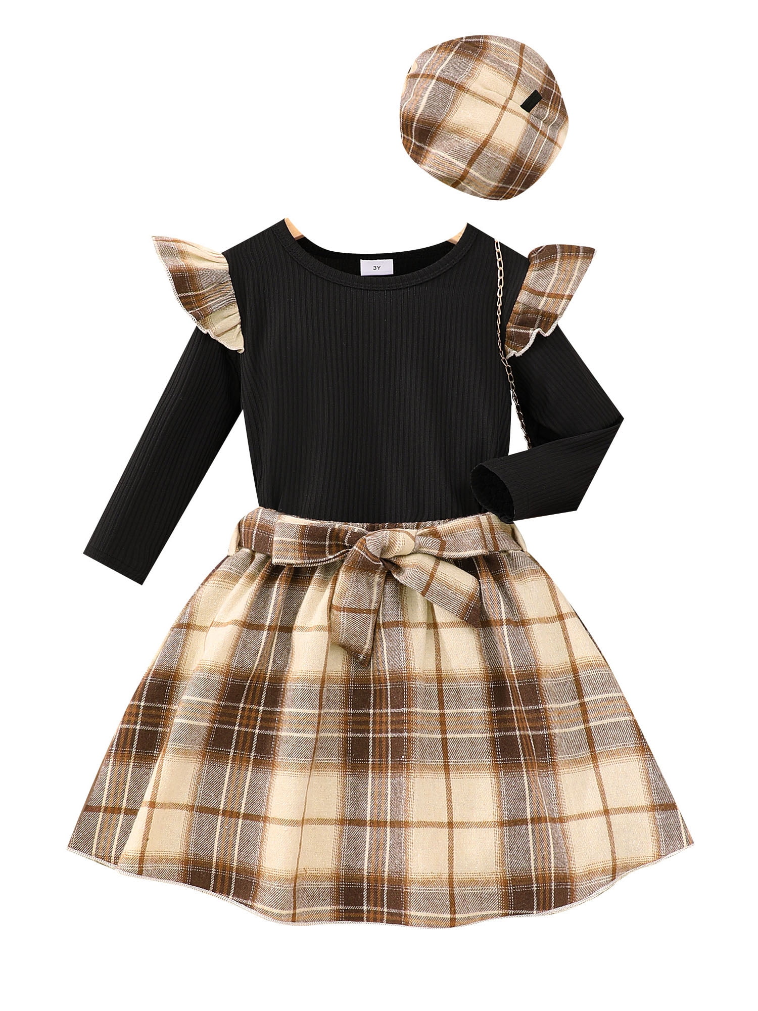 Kids Girls Fall Outfit, Long Sleeve Crew Neck Patchwork T-shirt with ...