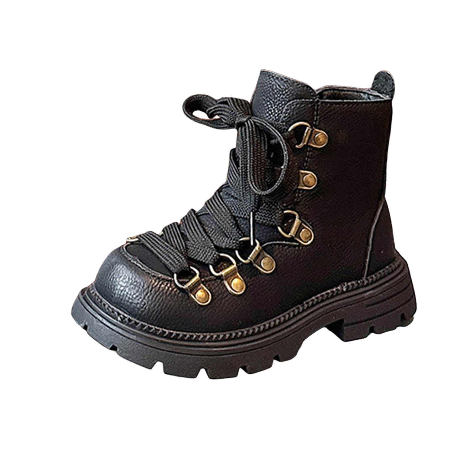 Kids Girls Fashion Leather Combat Boots Wide Toe Box Ankle Booties ...