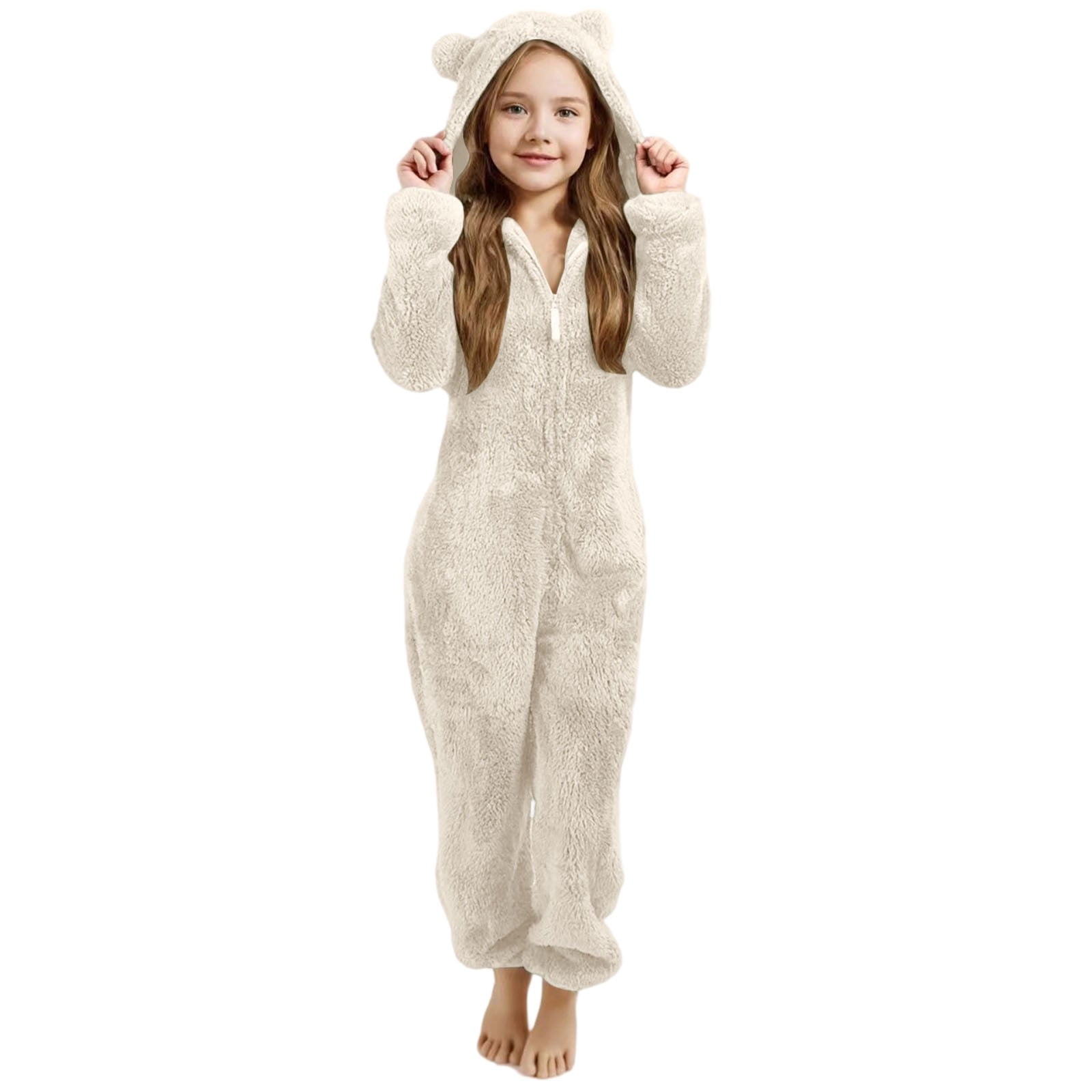 Kids Girls Fleece Warm Jumpsuit Cartoon Animal Outfit Clothes Girl Kids ...