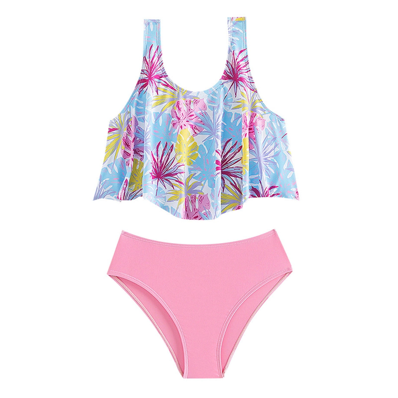 Kids Girls Floral Print 2 Piece Swimsuit Swimwear Bathing Suit Cute ...