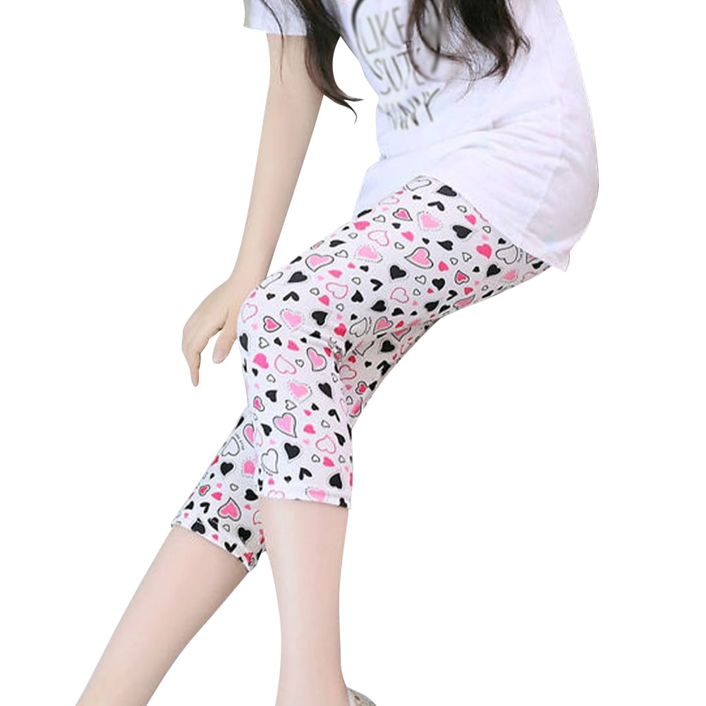 Kids Girls' Floral Printed Capri Tights Leggings Summer Cropped Pants ...