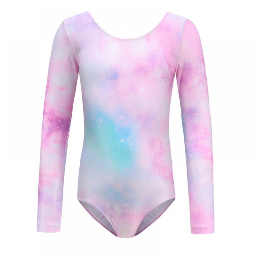Kids Girls Gymnastics Bodysuit Ballet Leotard Dancewear Long Sleeve ...