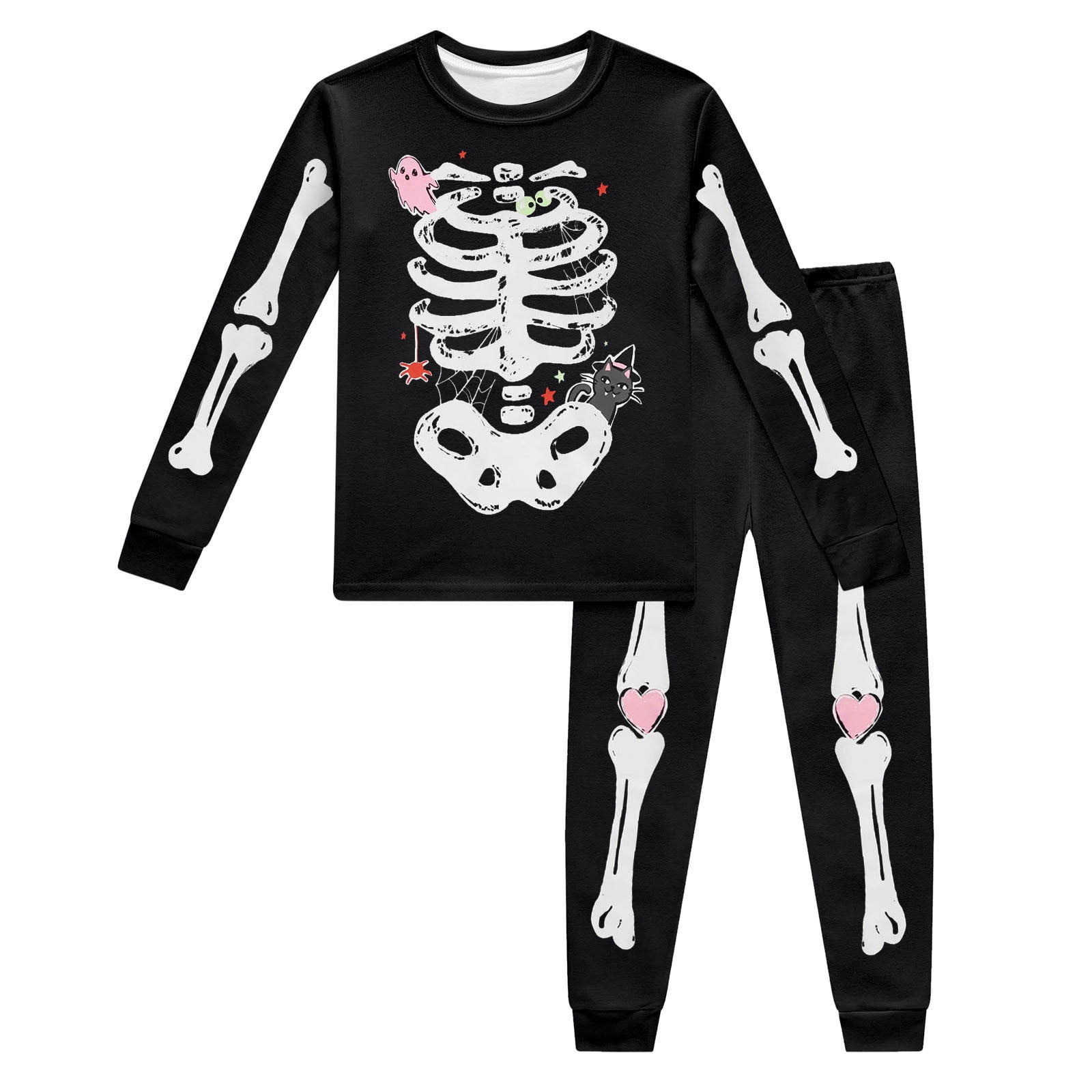 Kids Girls Halloween Pajamas Set 3D Skeleton Costume Long sleeves ...