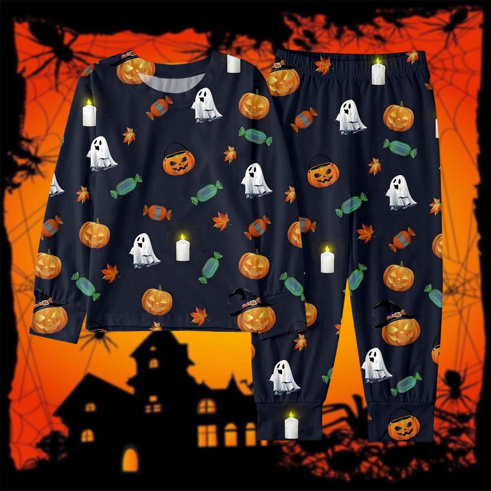 Kids Girls Halloween Pajamas Set Pumpkin Ghost Bat Print Girls Pajamas ...