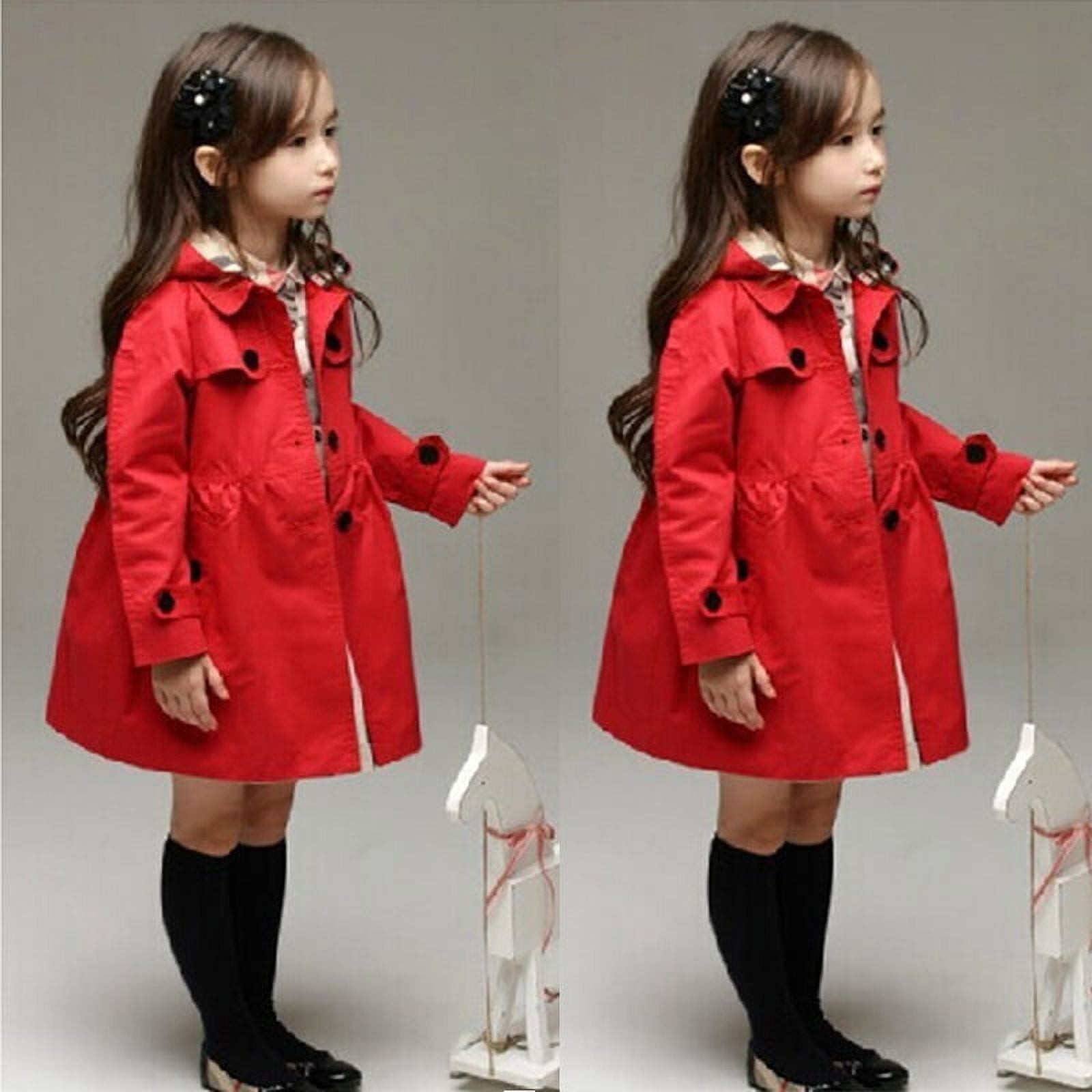 Kids Girls Hooded Coat Cute Jacket Parka Outwear Windproof Fleece Long ...