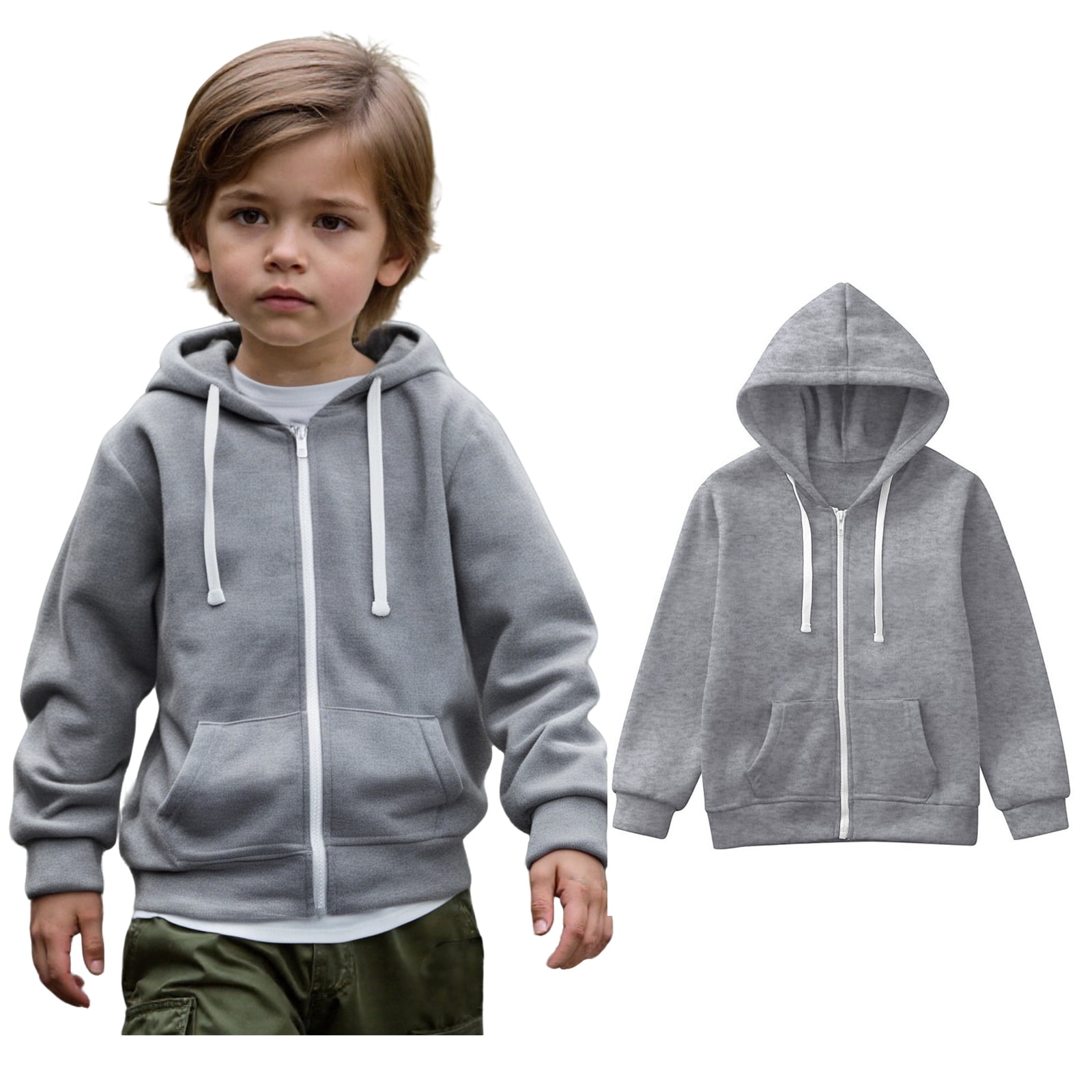 Kids Girls Hoodie Casual Long Sleeve Sweatshirts with Zipper Grey ...
