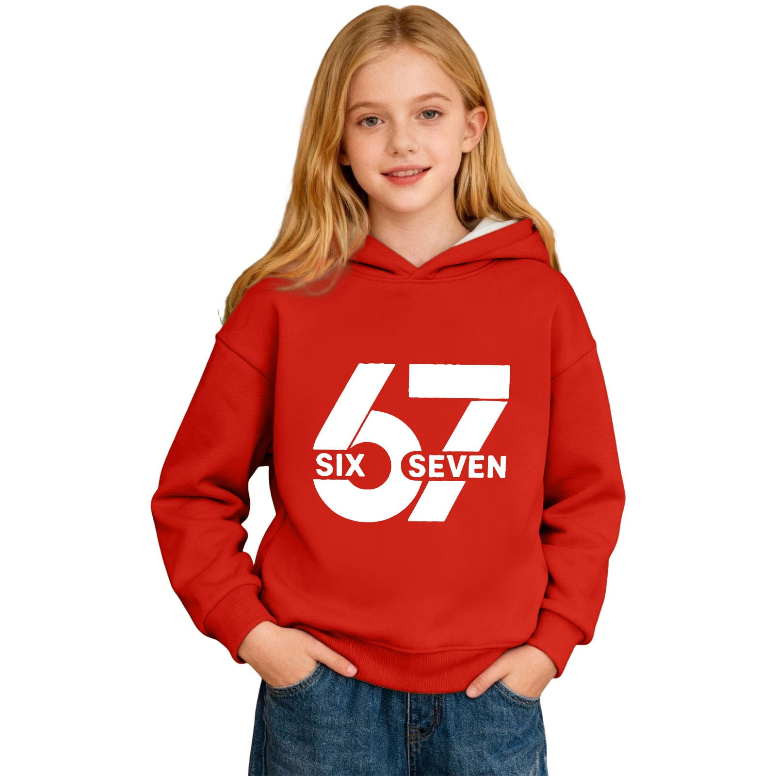 Kids Girls Hoodies Six Seven Meme Graphic Sweatshirt Casual Long Sleeve ...