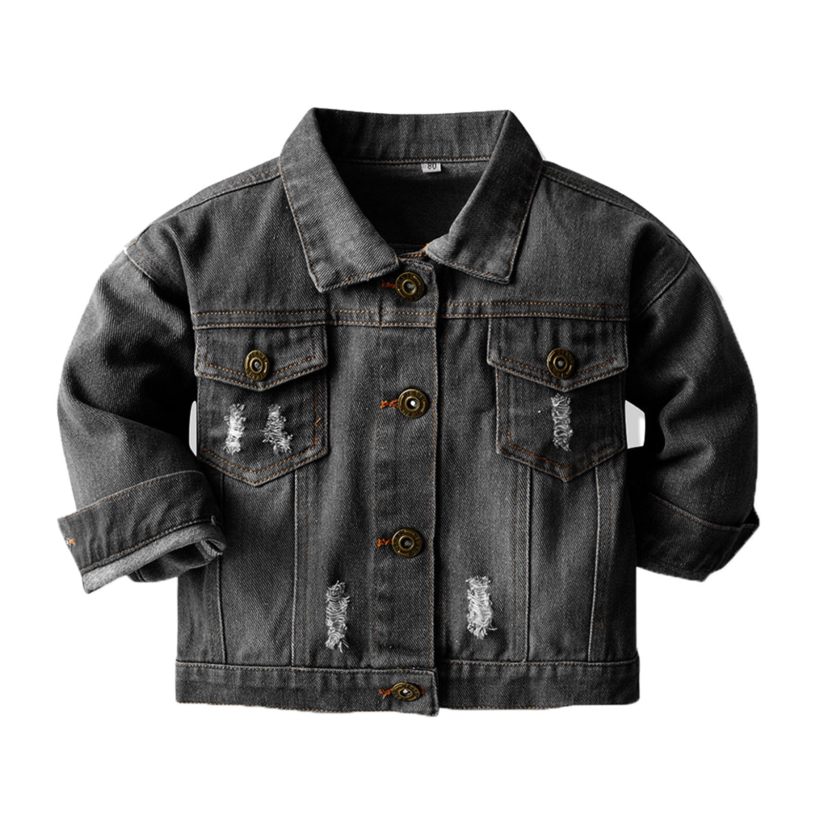 Kids Girls Jacket Button Down Denim Jacket Children Casual Jacket Black ...