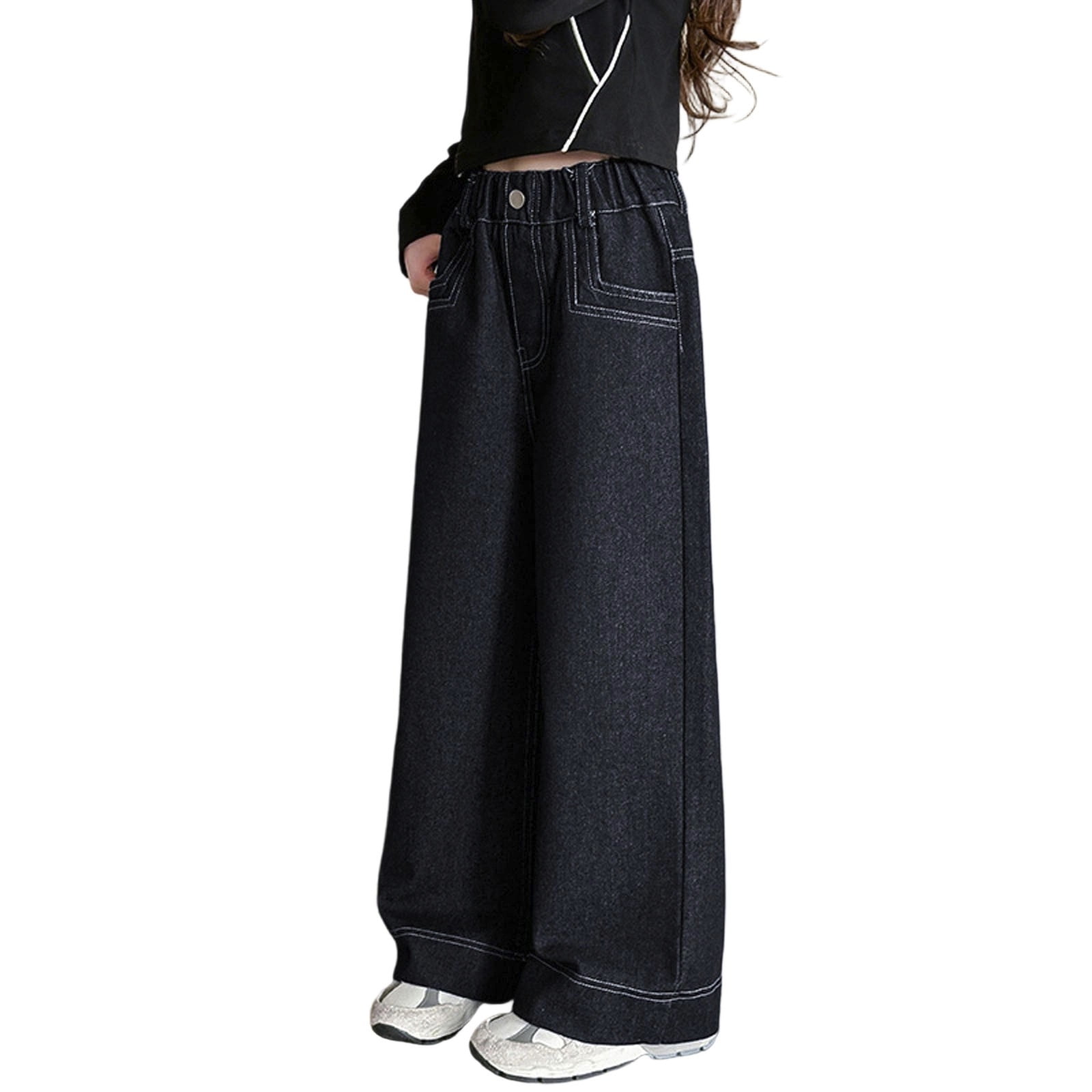Kids Girls Jeans High Waist Wide Leg Pants Teen Girl Clothes Girl Jeans ...