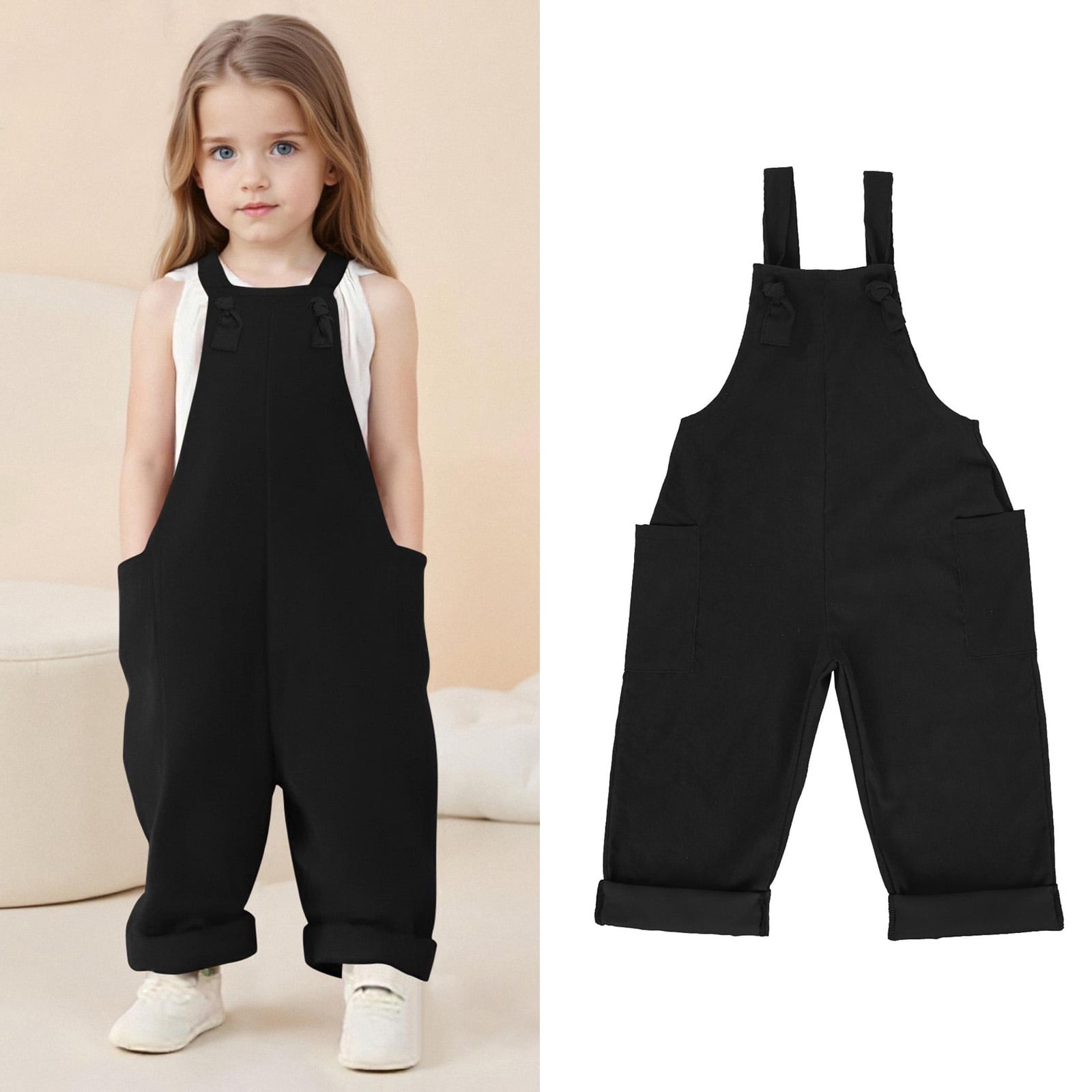 Kids Girls Jumpsuits Overalls Toddler Girl Summer Outfits Overalls With Side Pockets Adjustable ...
