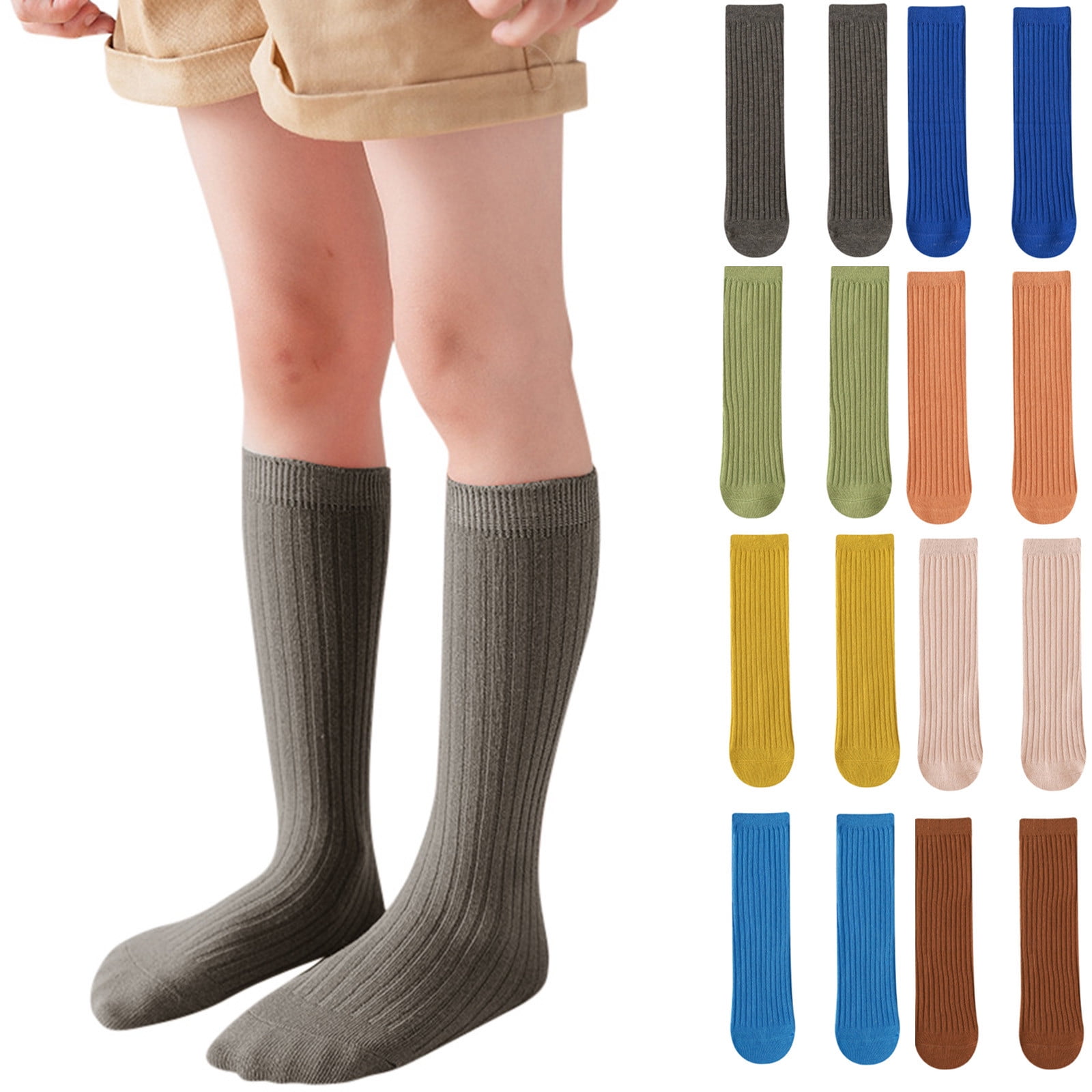 Kids Girls Knee High Socks Stripes Socks Solid Color Toddler Cotton ...